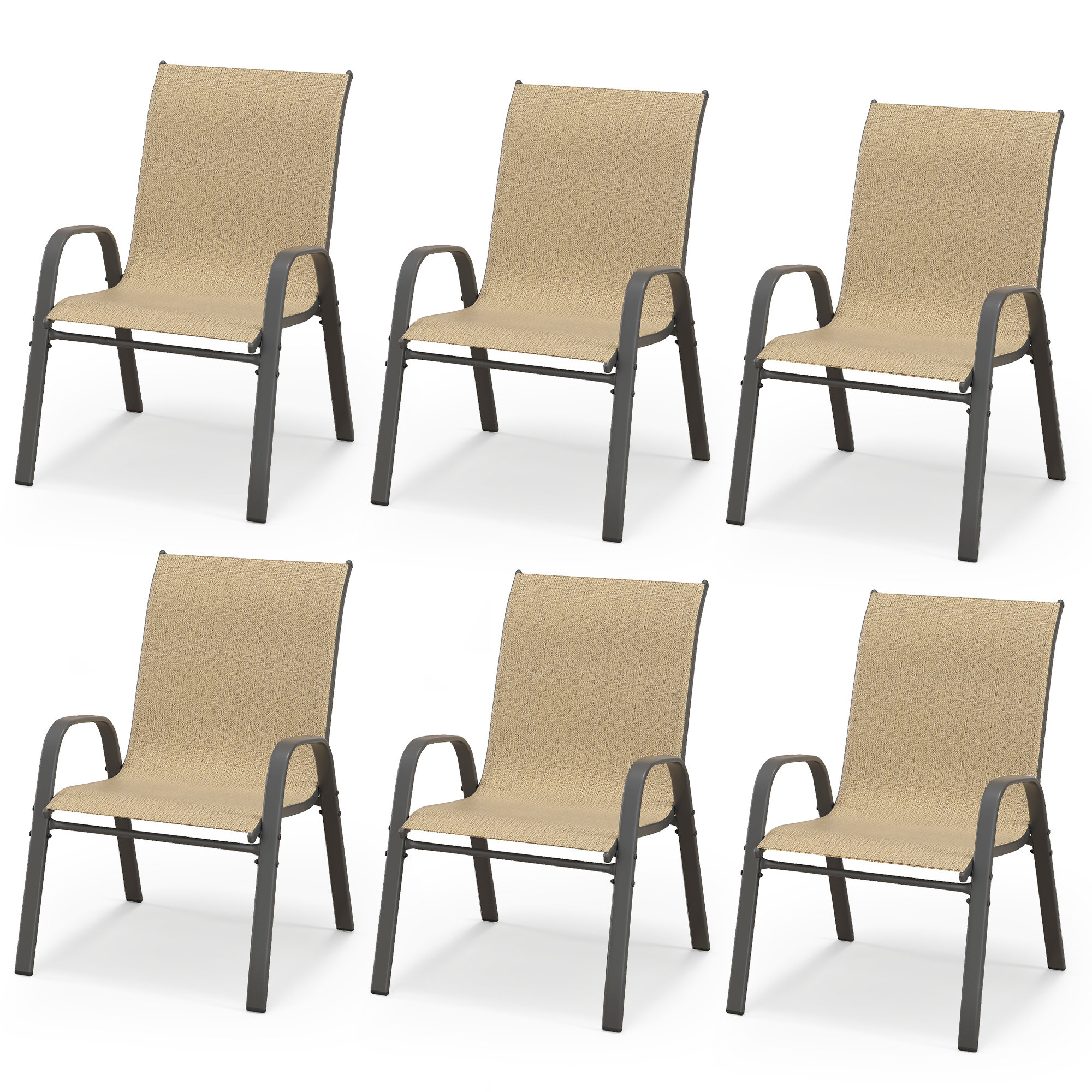 Latitude Run® Outdoor Patio Dining Armchair Sets Of 6, Stackable Chairs ...