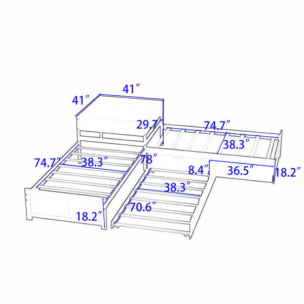 Latitude Run® Twin Size L-Shaped Platform Bed with Trundle and Two ...