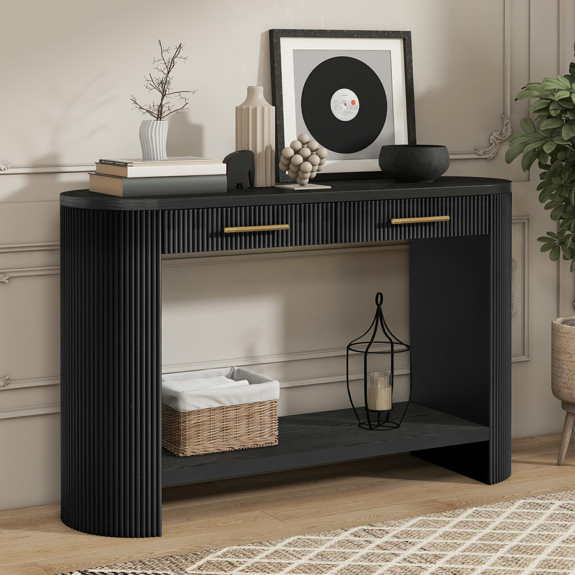 NFusion Console Rowenna avec tiroirs de rangement et tablette ouverte ...