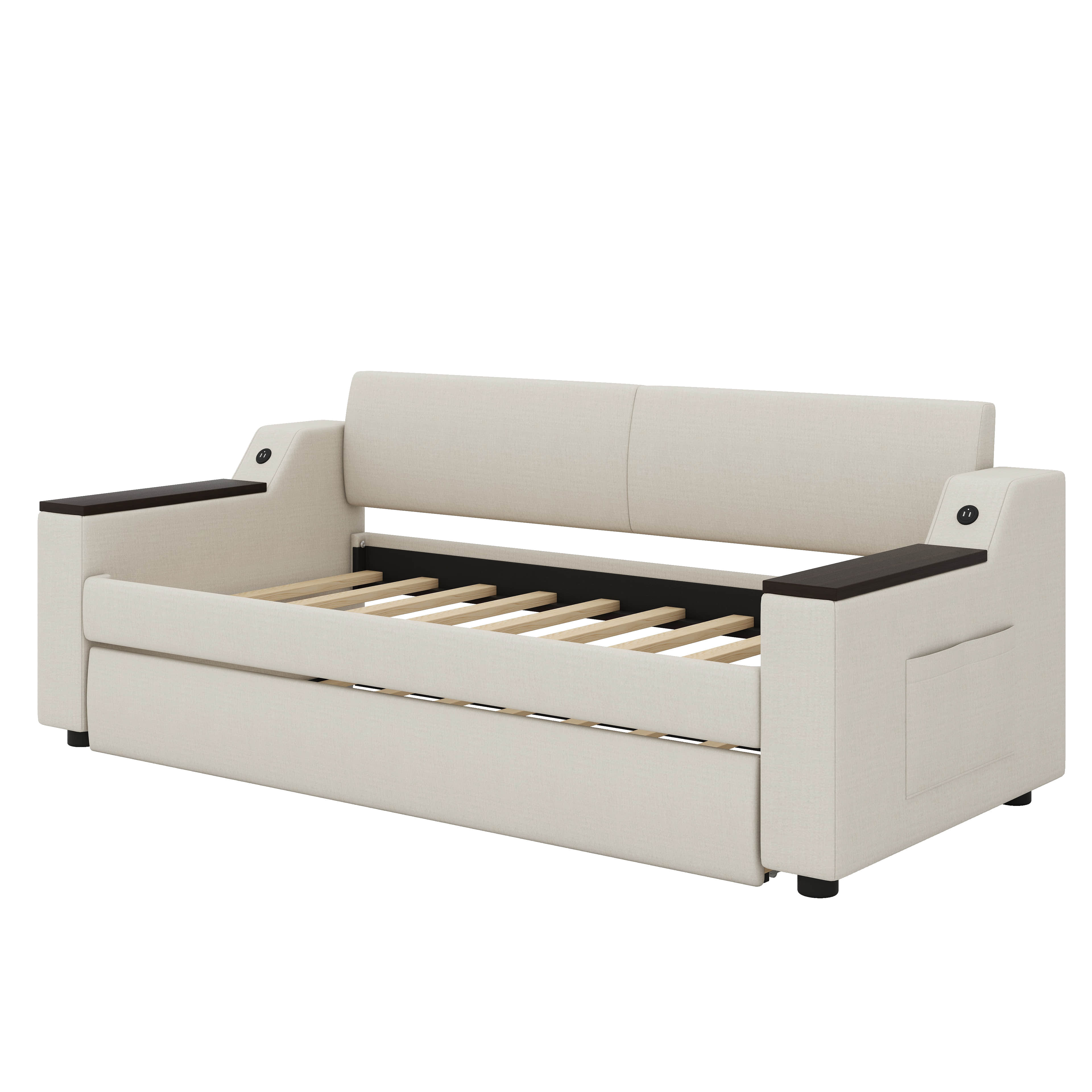 Latitude Run® Plush Twin Size Daybed With Storage Arms, Pull-Out ...