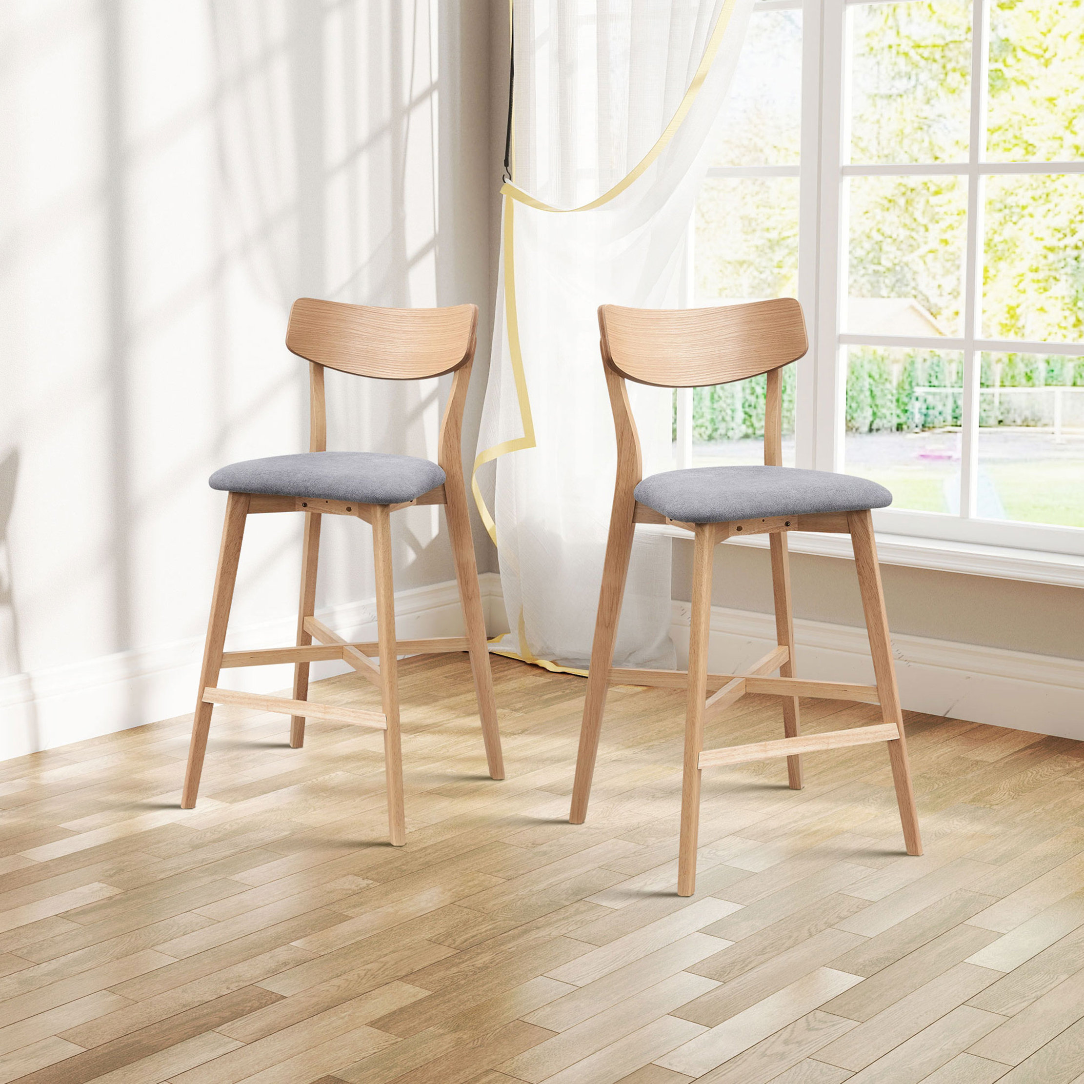 Latitude Run® Wooden Bar Chairs Set Of 2, Modern Soft Upholstered ...