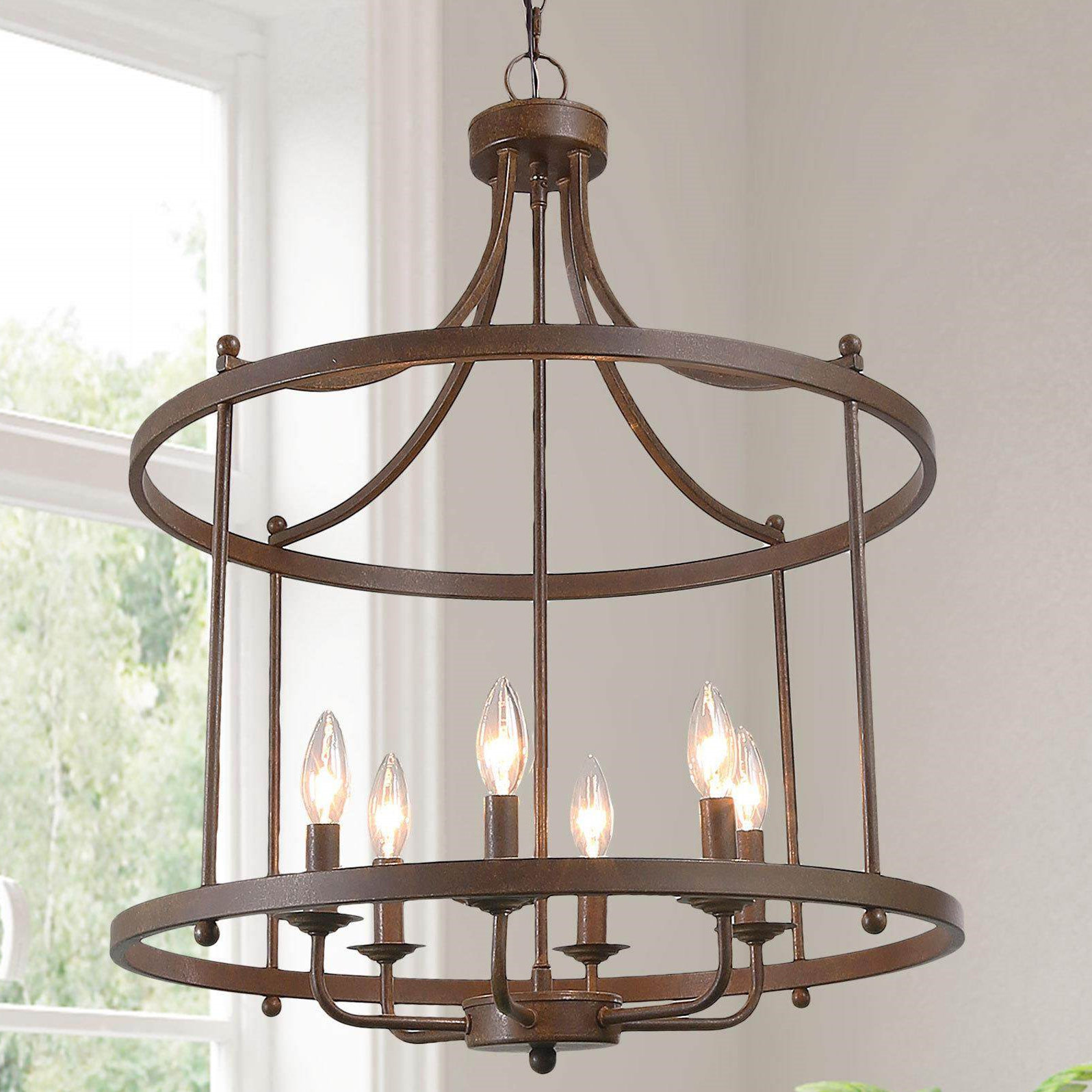 Charlton Home Setser 6 - Light 21.5'' W Lantern Balck Gold Drum ...
