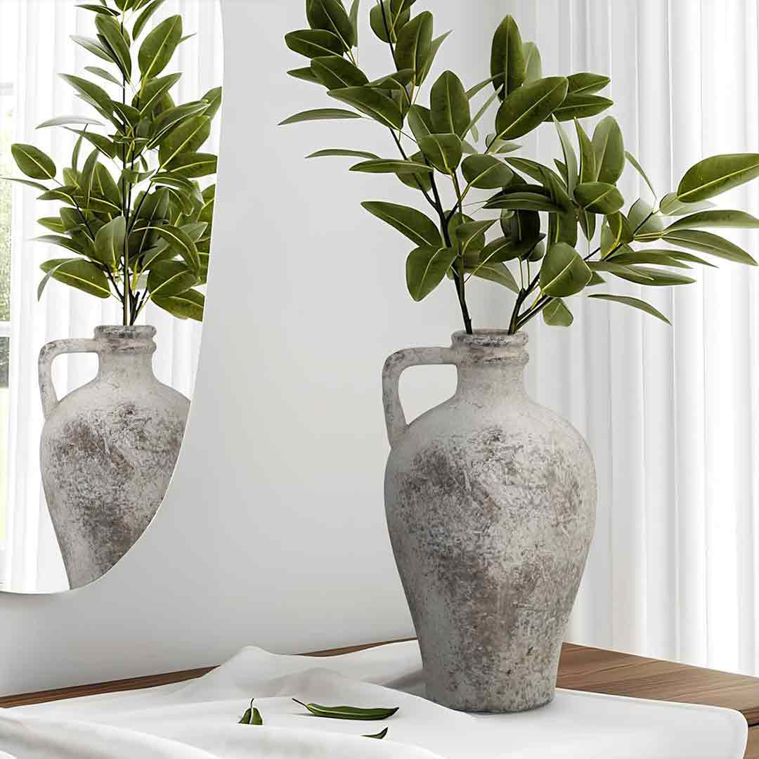 August Grove® Ceramic Rustic Farmhouse Vase, Distressed Boho Flower ...