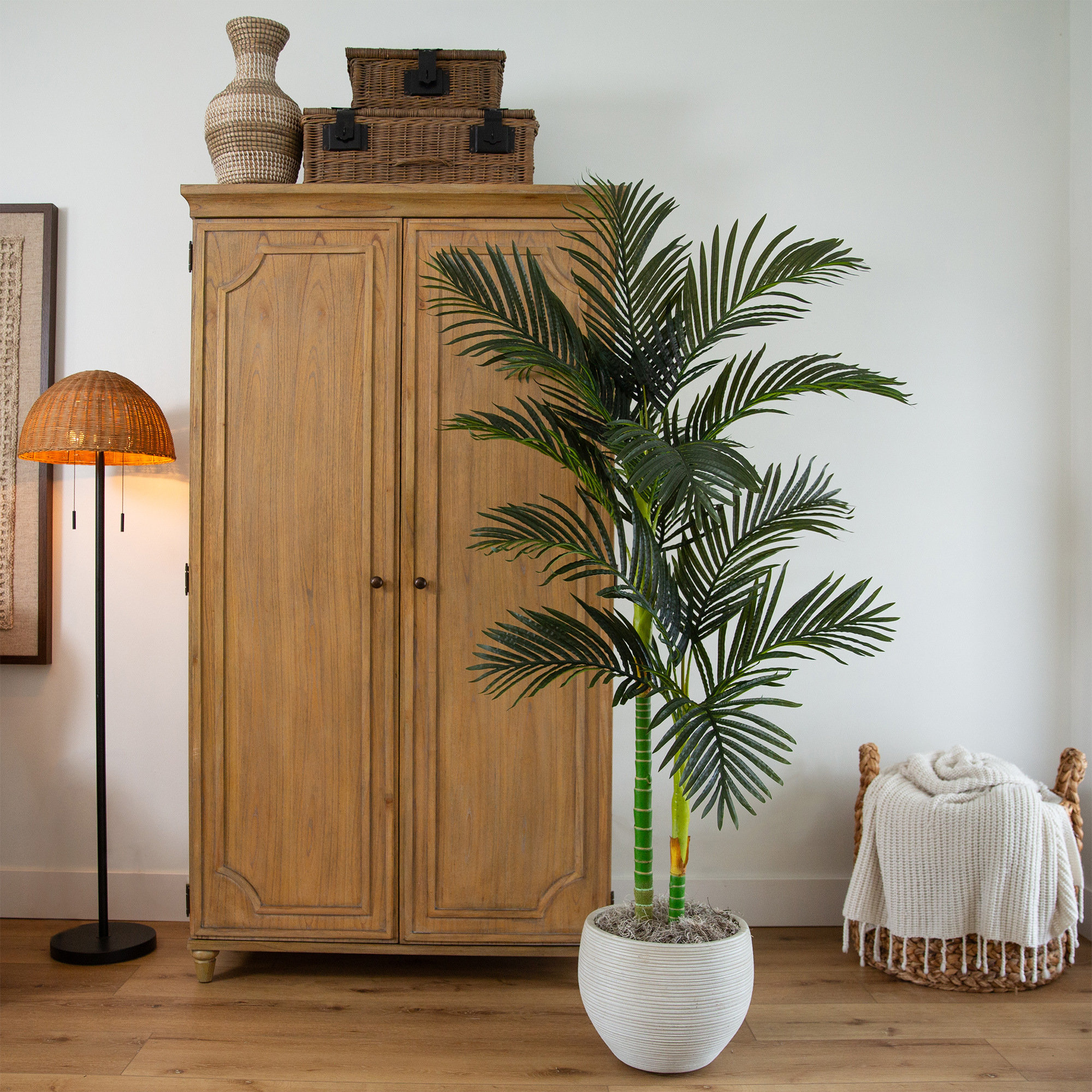 Primrue 6ft. Artificial Double Stalk Golden Cane Palm Tree | Wayfair