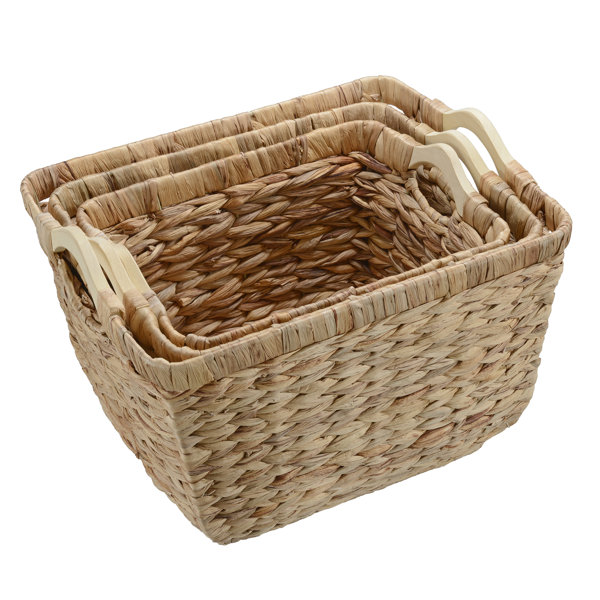 Ophelia & Co. Handwoven Wicker Storage Baskets with Wooden Handles (Set ...