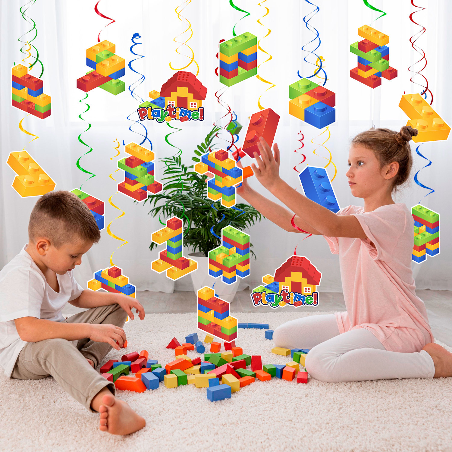 The Party Aisle™ Building Blocks Hanging Swirl Decoration, 56 Pcs ...
