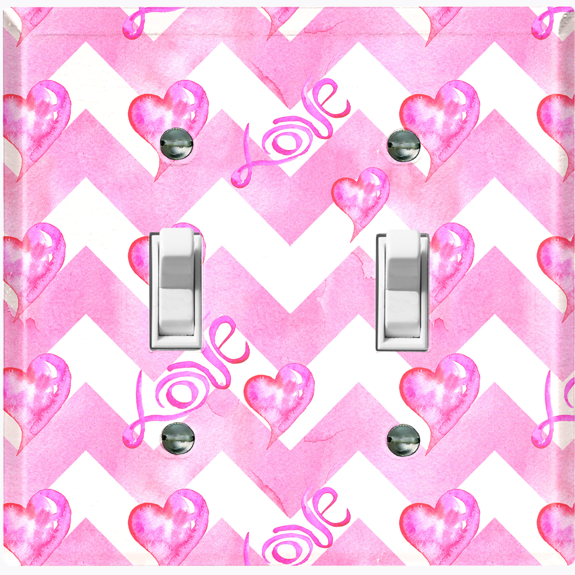 WorldAcc Pink Chevron Love Hearts 2-Gang Toggle Light Switch Wall Plate ...