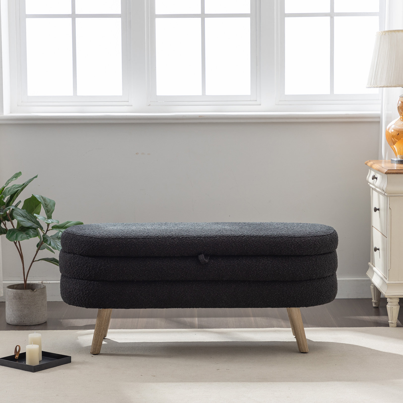 George Oliver Soft-Padded Storage Bench With Wood Legs-Perfect For ...
