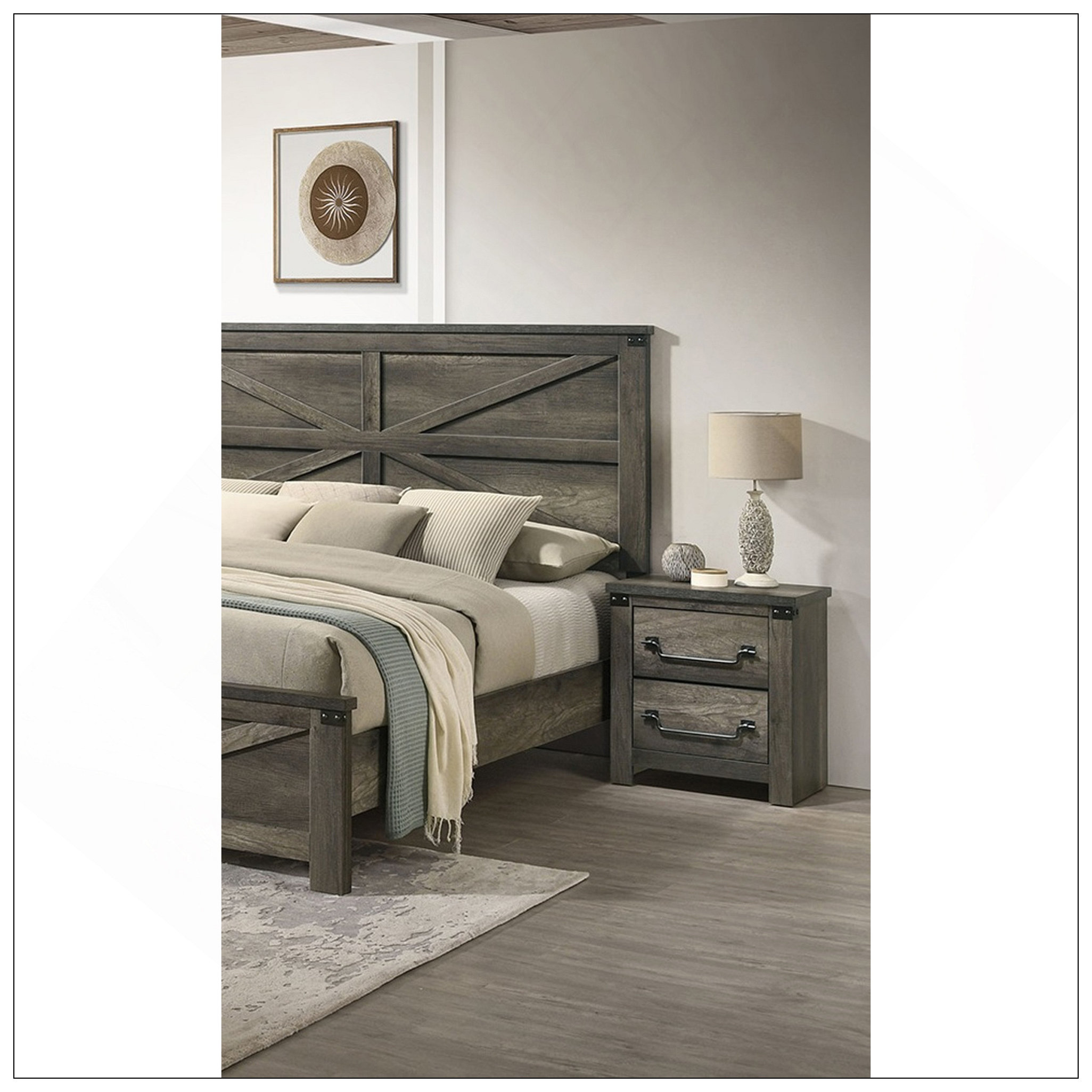 17 Stories Farmhouse Rustic Gray Bedside Table Bedroom 1Pc Nightstand ...