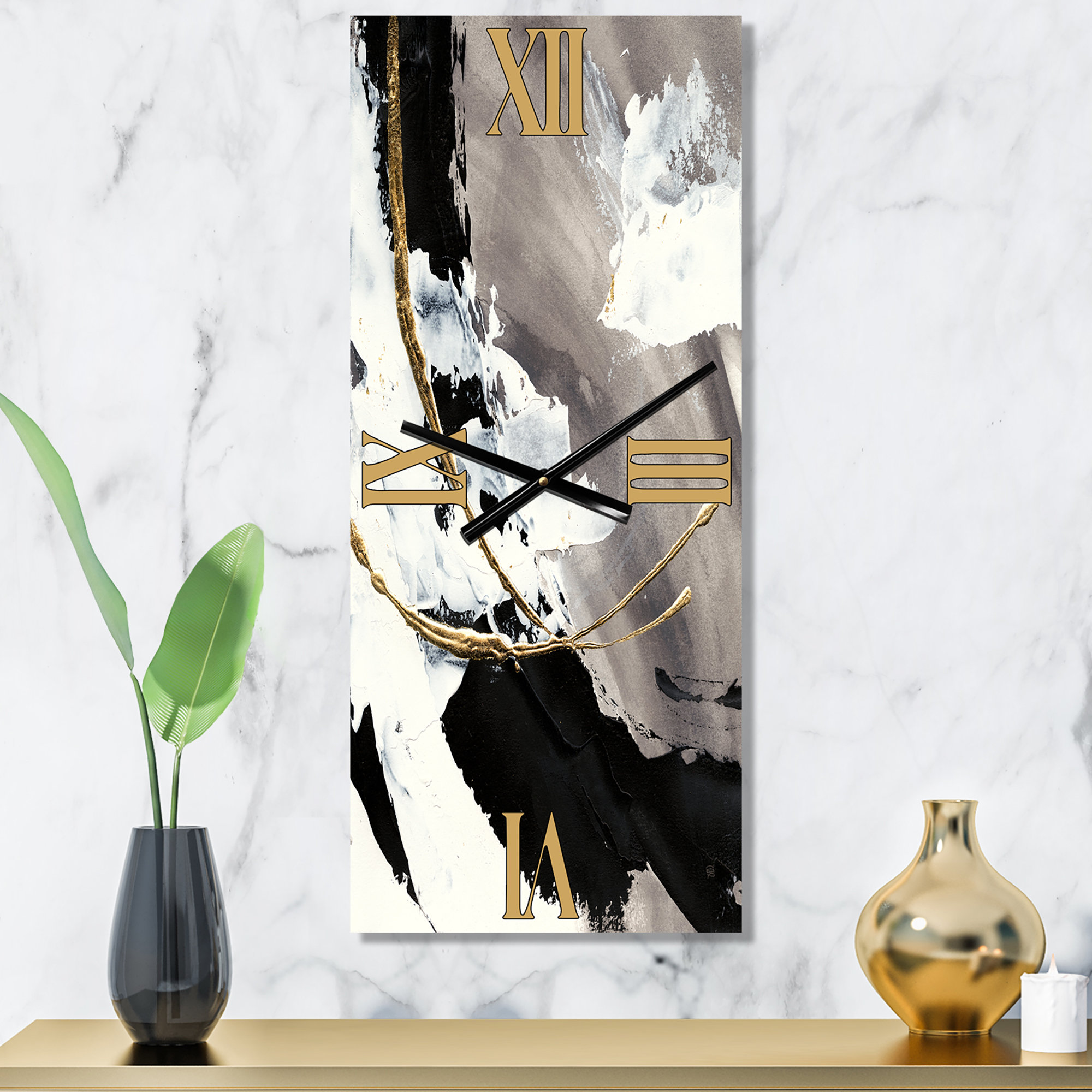 East Urban Home Glam Painted Arcs II - Modern Wall Clock | Wayfair
