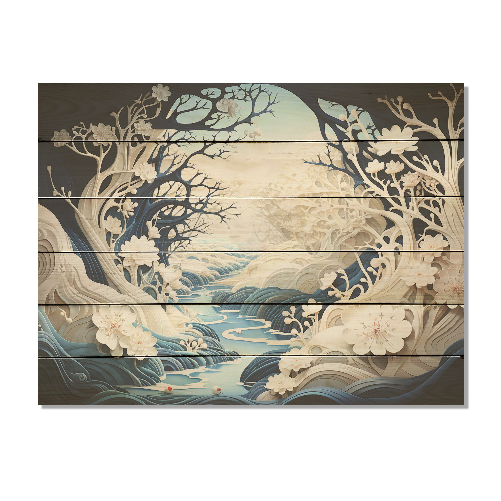 Loon Peak® White And Blue River Collage - Forest River Wood Wall Art On ...