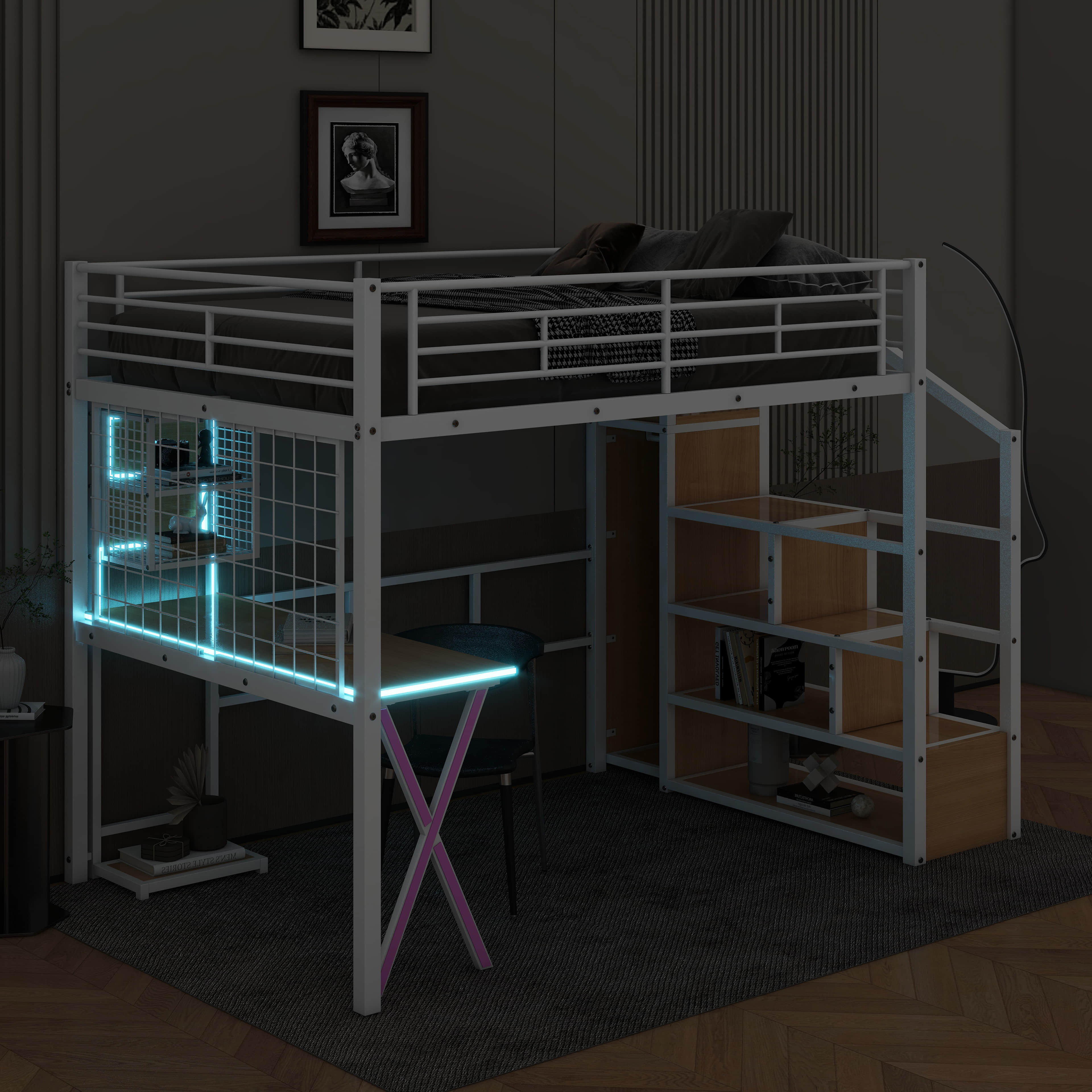 Mason & Marbles Full Size Metal Loft Bed With Work Station, Wardrobe ...