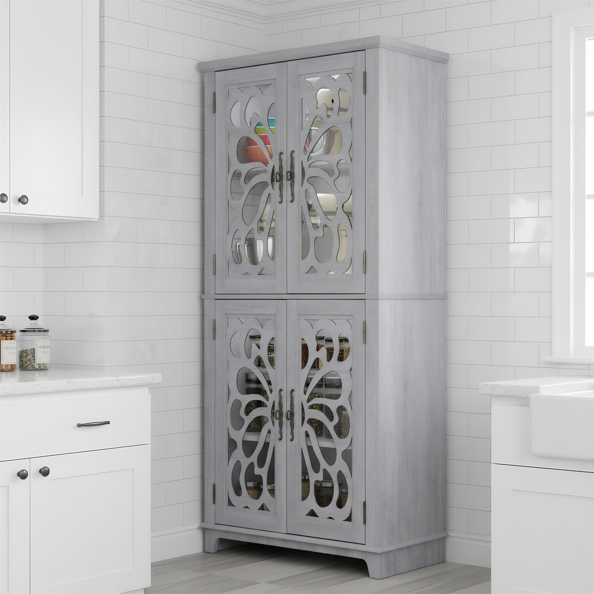 Red Barrel Studio® Four-door Mirrored Storage Cabinet With Adjustable ...