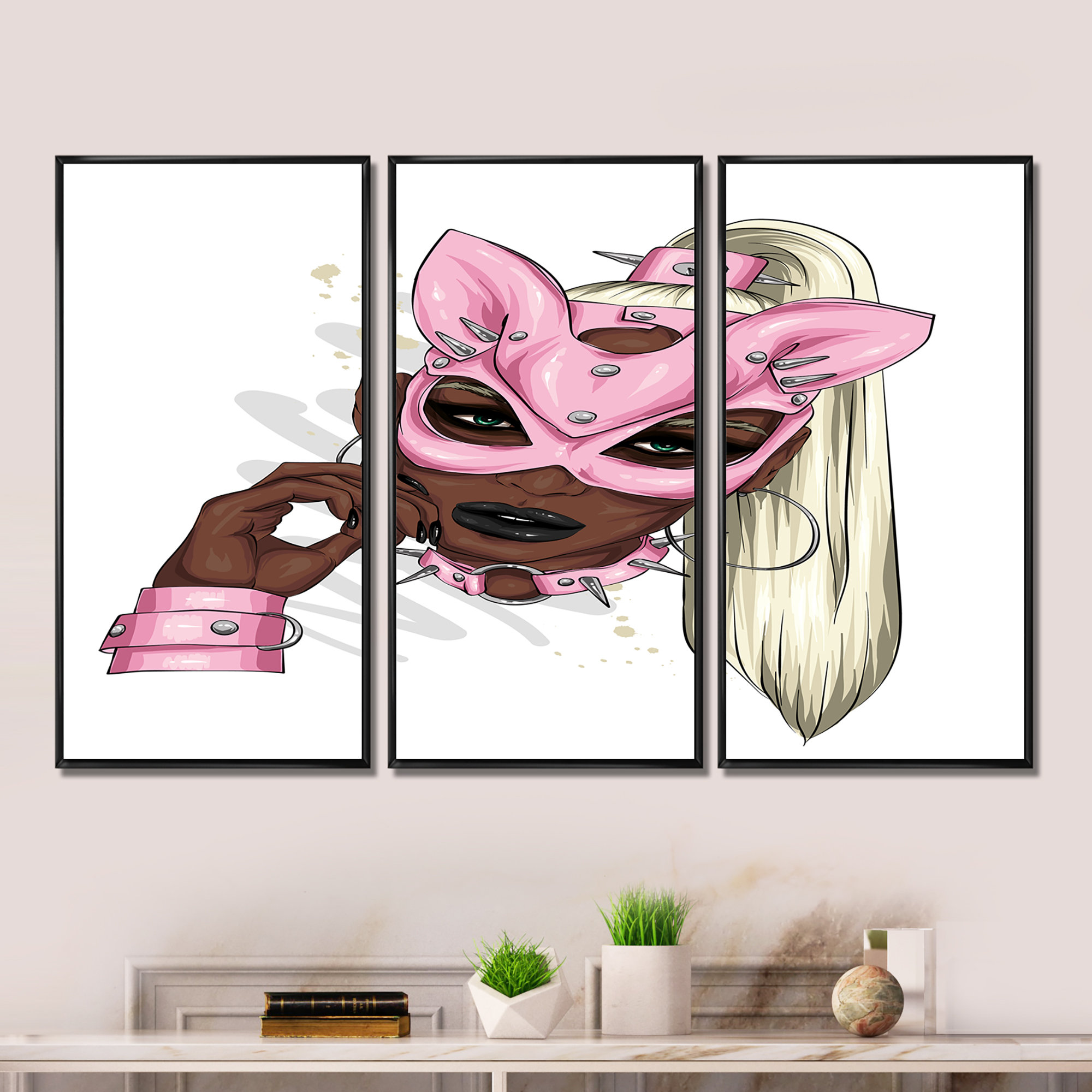 House of Hampton Woman With Pink Bunny Mask II - Shabby Elegance Framed ...