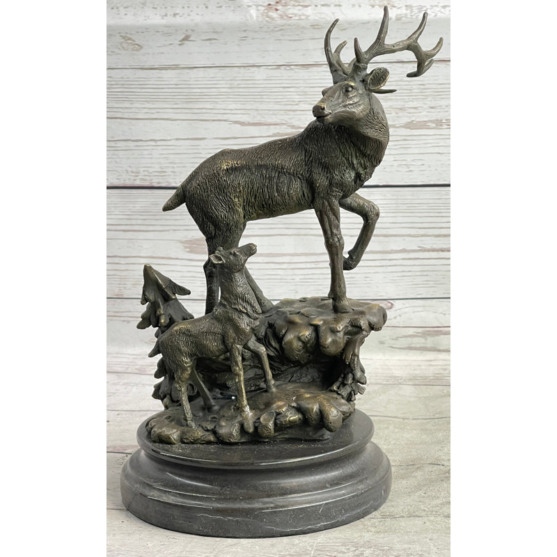 Loon Peak® Signed Original Male Stag with his Baby Fawn Bronze ...