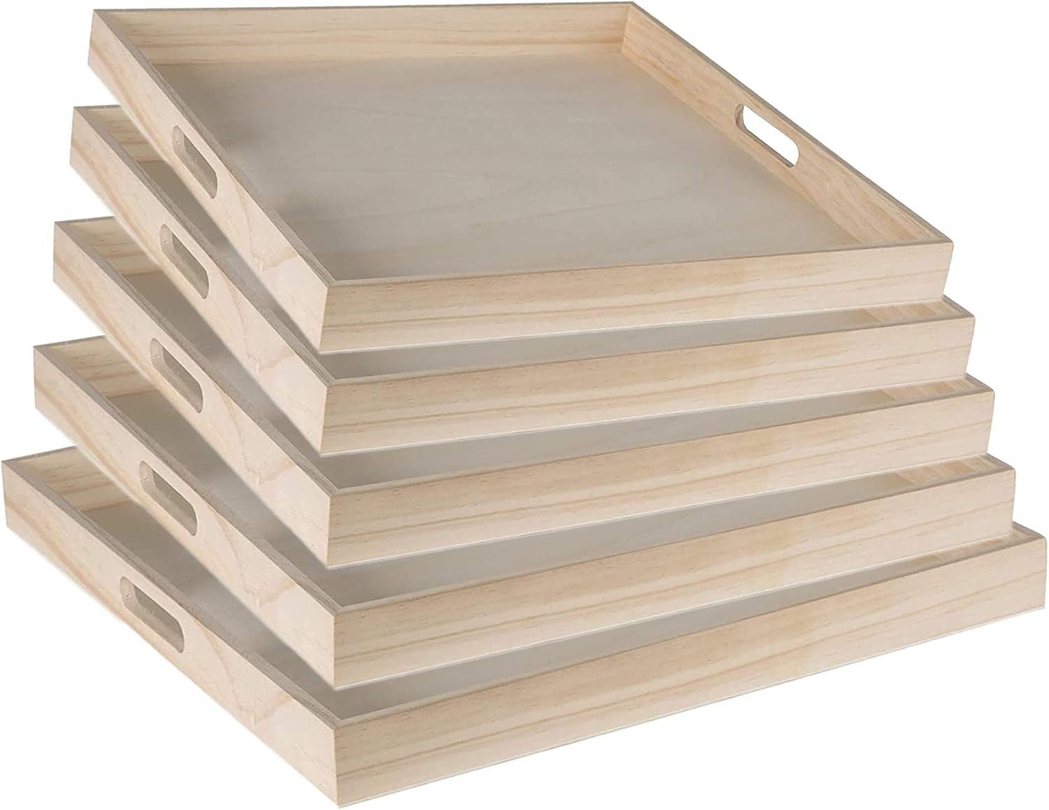 Hokku Designs Wooden Square Trays For Serving Five Piece Nested ...