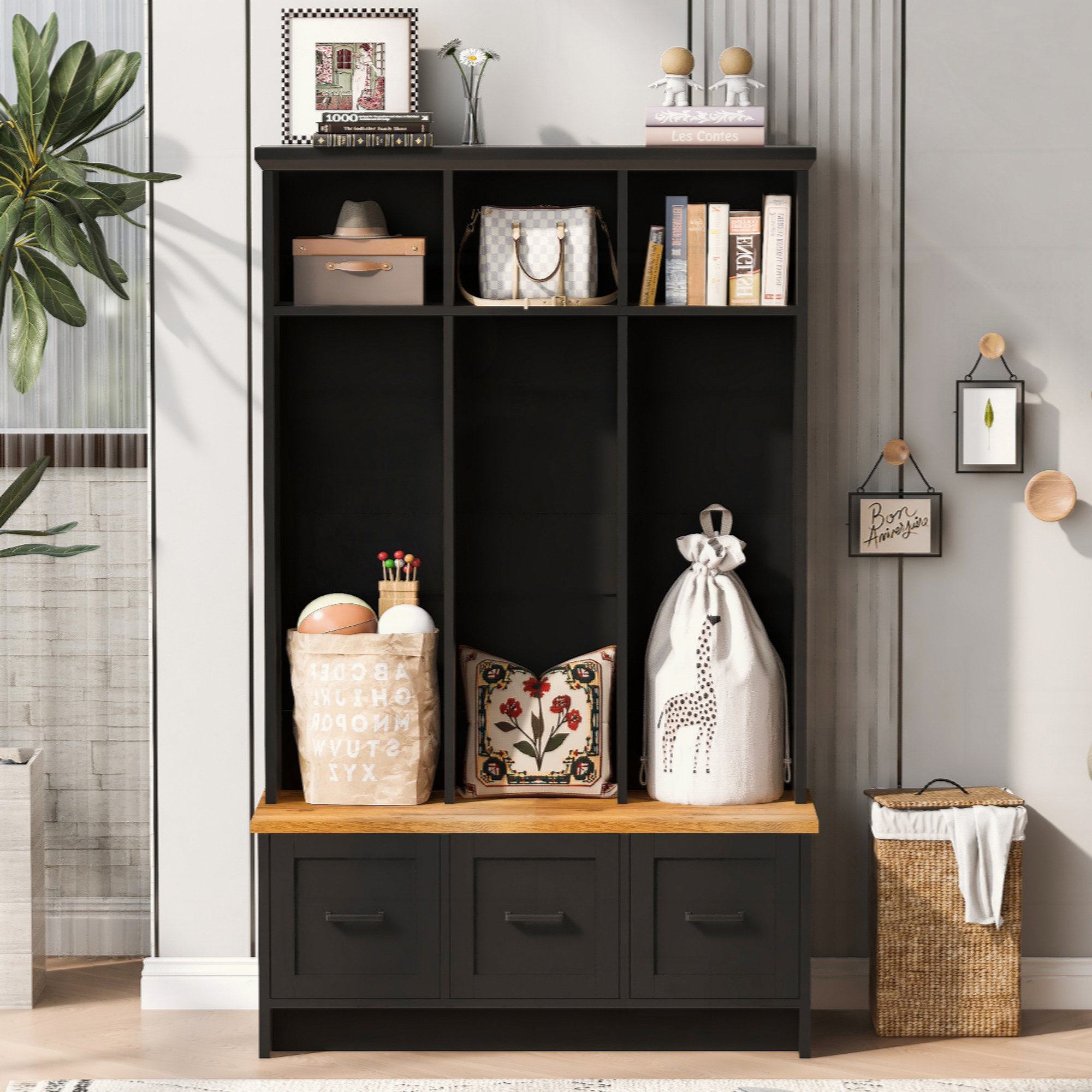Lark Manor™ Modern Hall Tree With Entryway Bench, 3 Shelves And Drawers ...