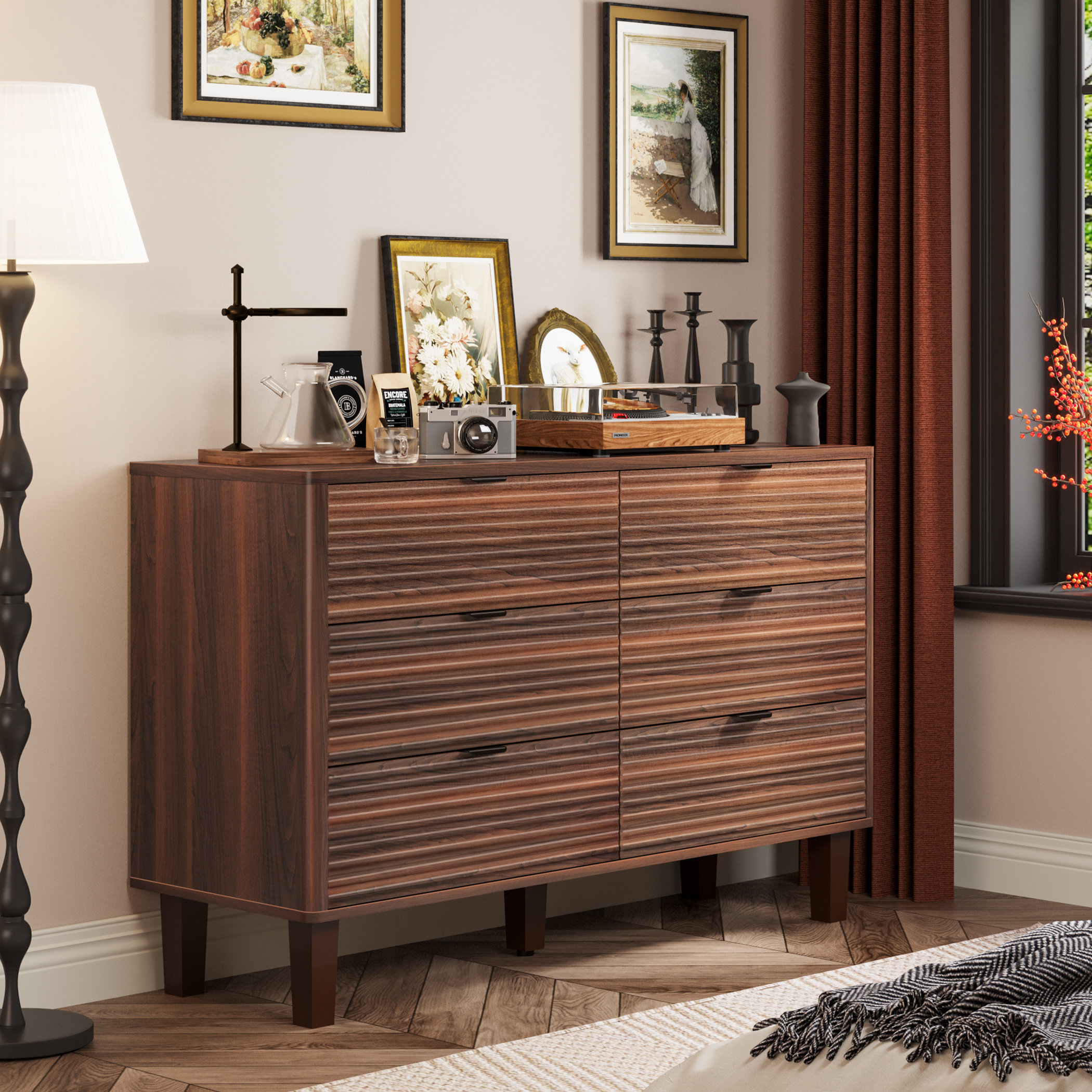 Latitude Run® Grantville 6 Drawer Dresser, 47.2" W Double Dresser, Wood ...