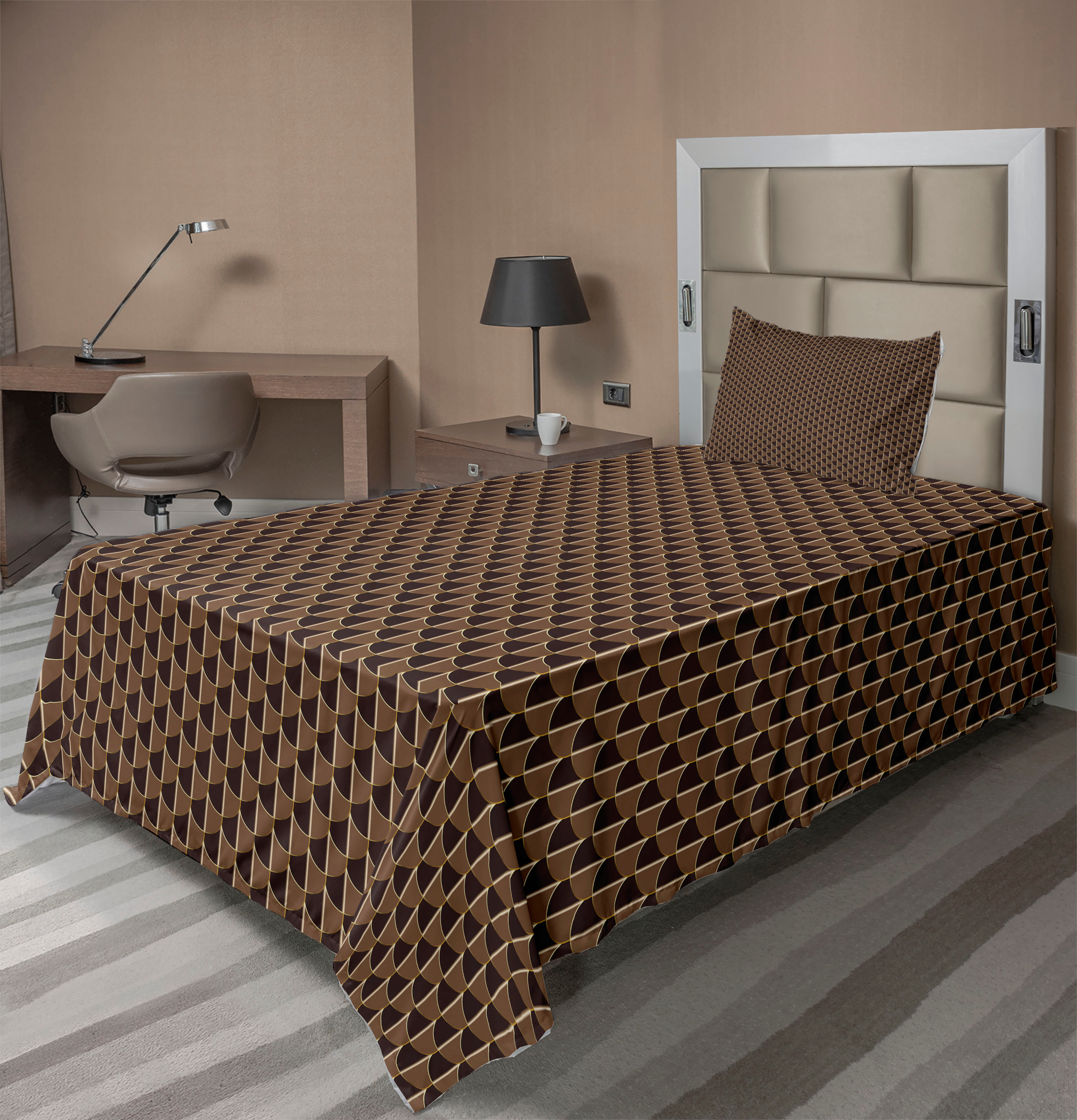 Ambesonne Art Deco Sheet Set Overlapping Squama Circles Umber Seal Brown Fawn | Wayfair