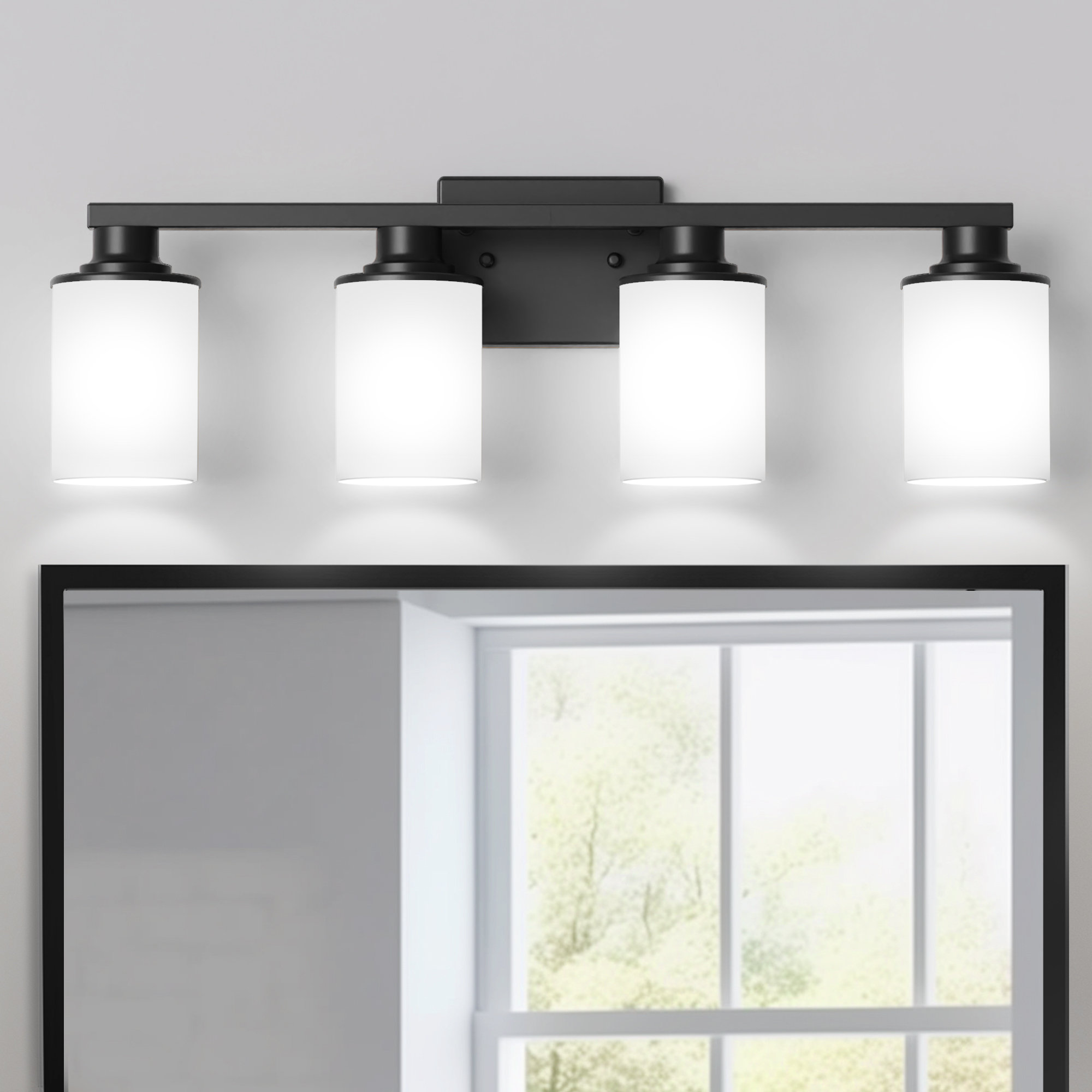 Ebern Designs Modern 4-Light Vanity Fixture With Milk Glass Shades ...