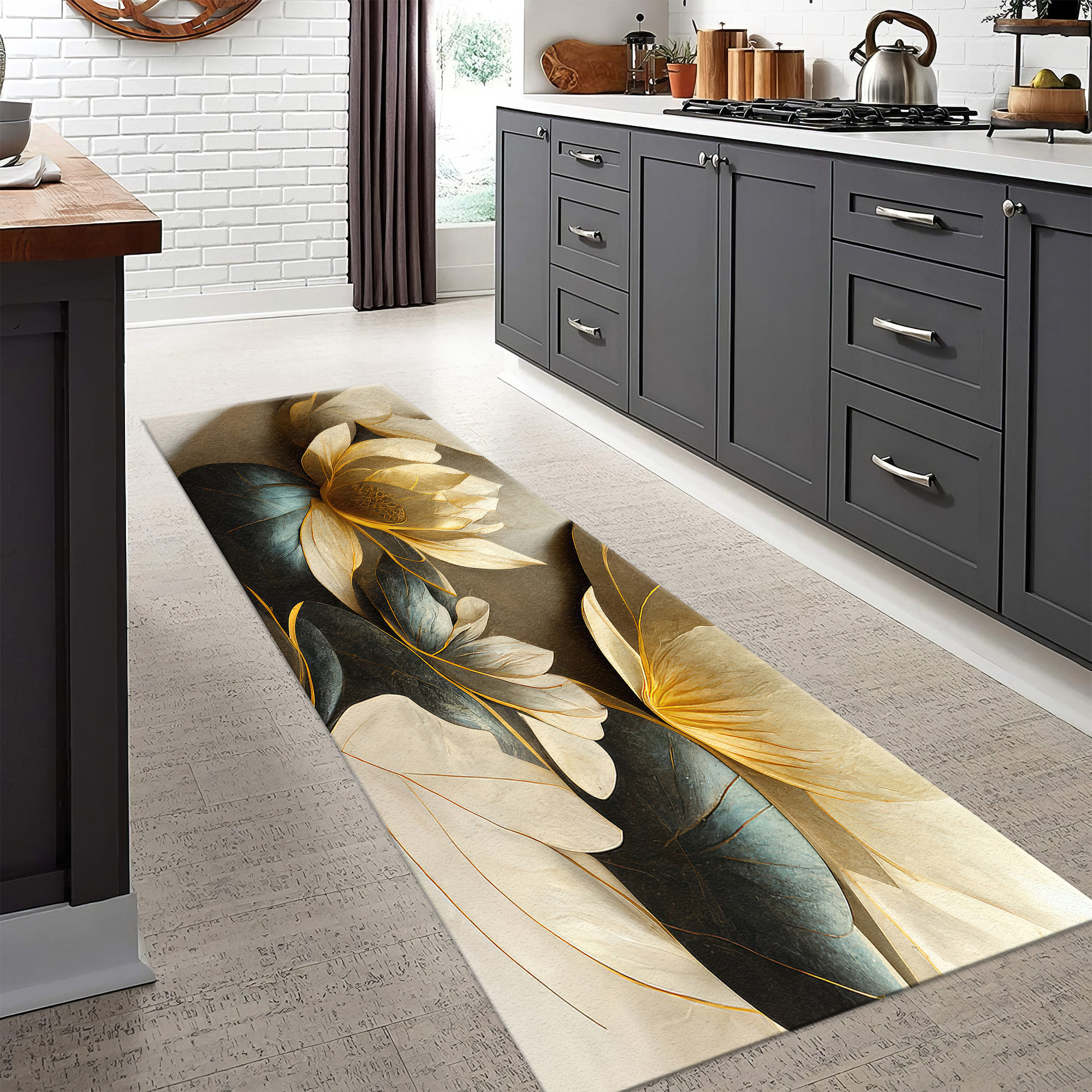 kayra export Modern Geometric Printed Rug Featuring Intricate Floral ...