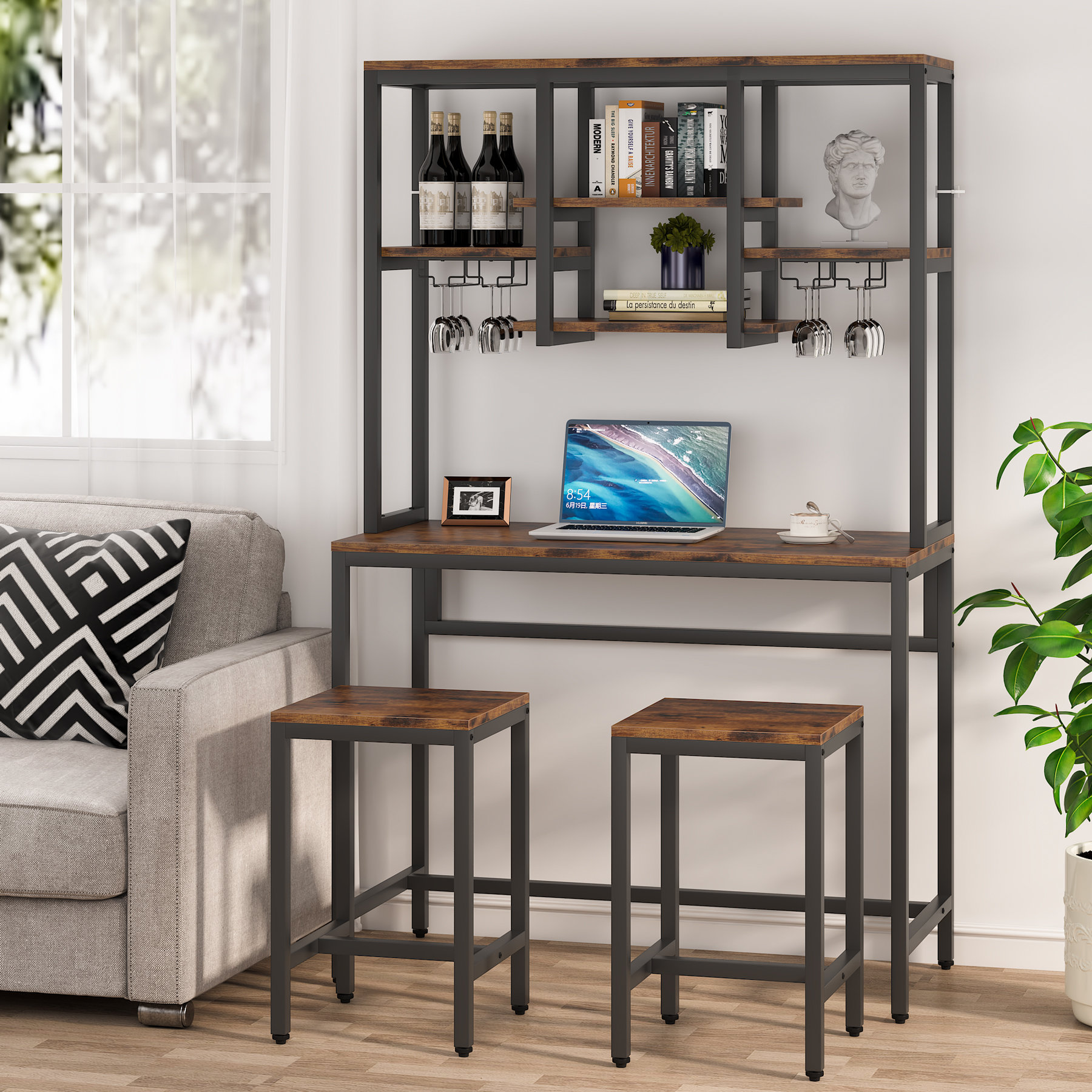 17 Stories Bertrum Little Tree High Bar Table Set With Shelf,high ...