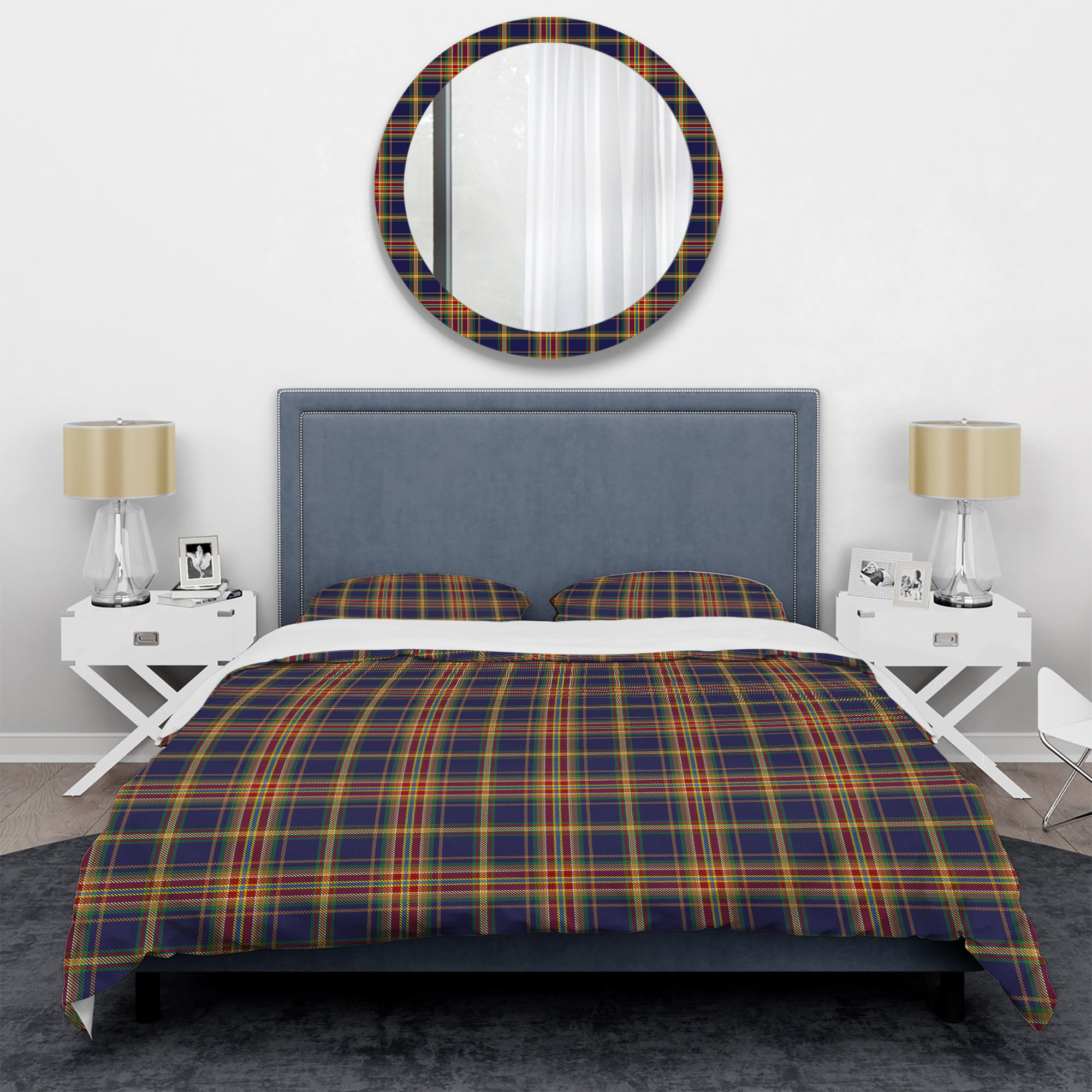 Design Art Blue Checked Tartan - Abstract Duvet Cover Set - Microfiber ...