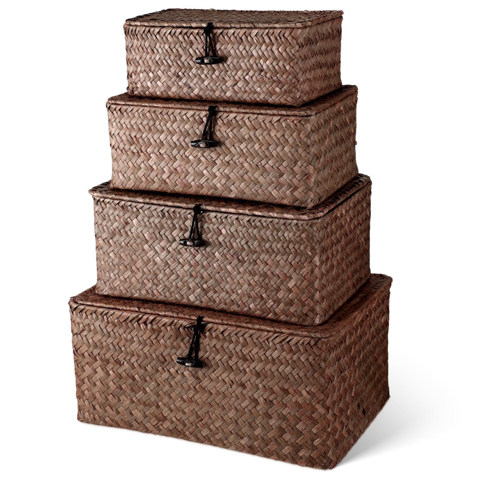 Gracie Oaks Set Of 4 Seagrass Basket With Lids Woven Rattan Wicker ...