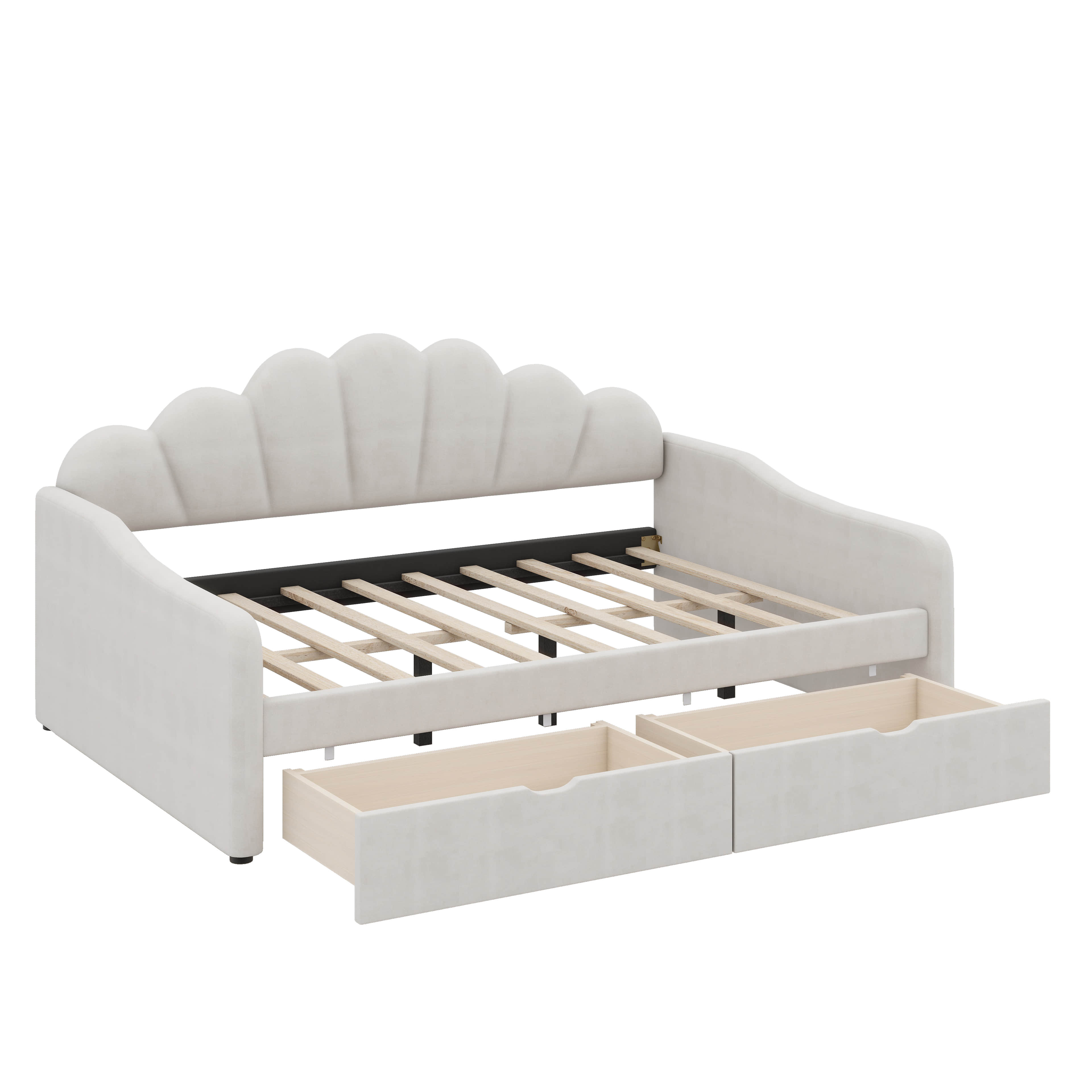 Mercer41 Full-Scale Modern Fabric-Draped Platform Bed Frame With Curved ...