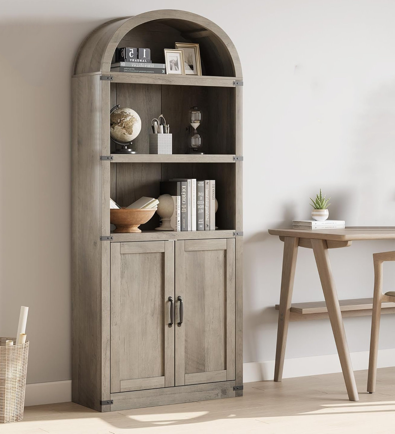 Gracie Oaks Arched Bookcase,tall Bookcase Farmhouse Display Storage ...