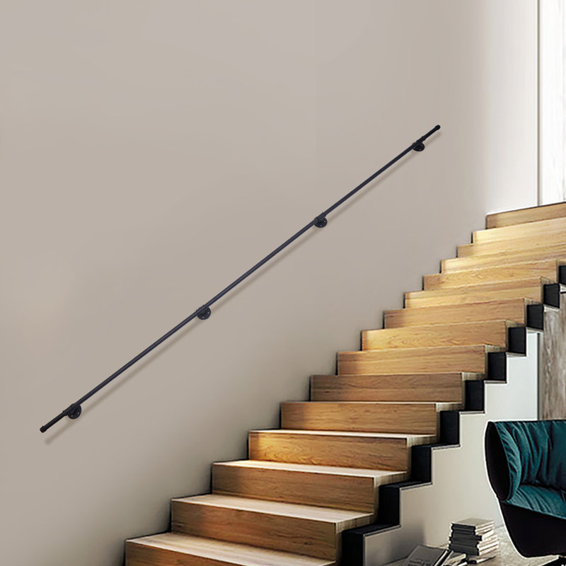 FRONG 120" Wall Support Industrial Loft Pipe Handrail For Stairs ...