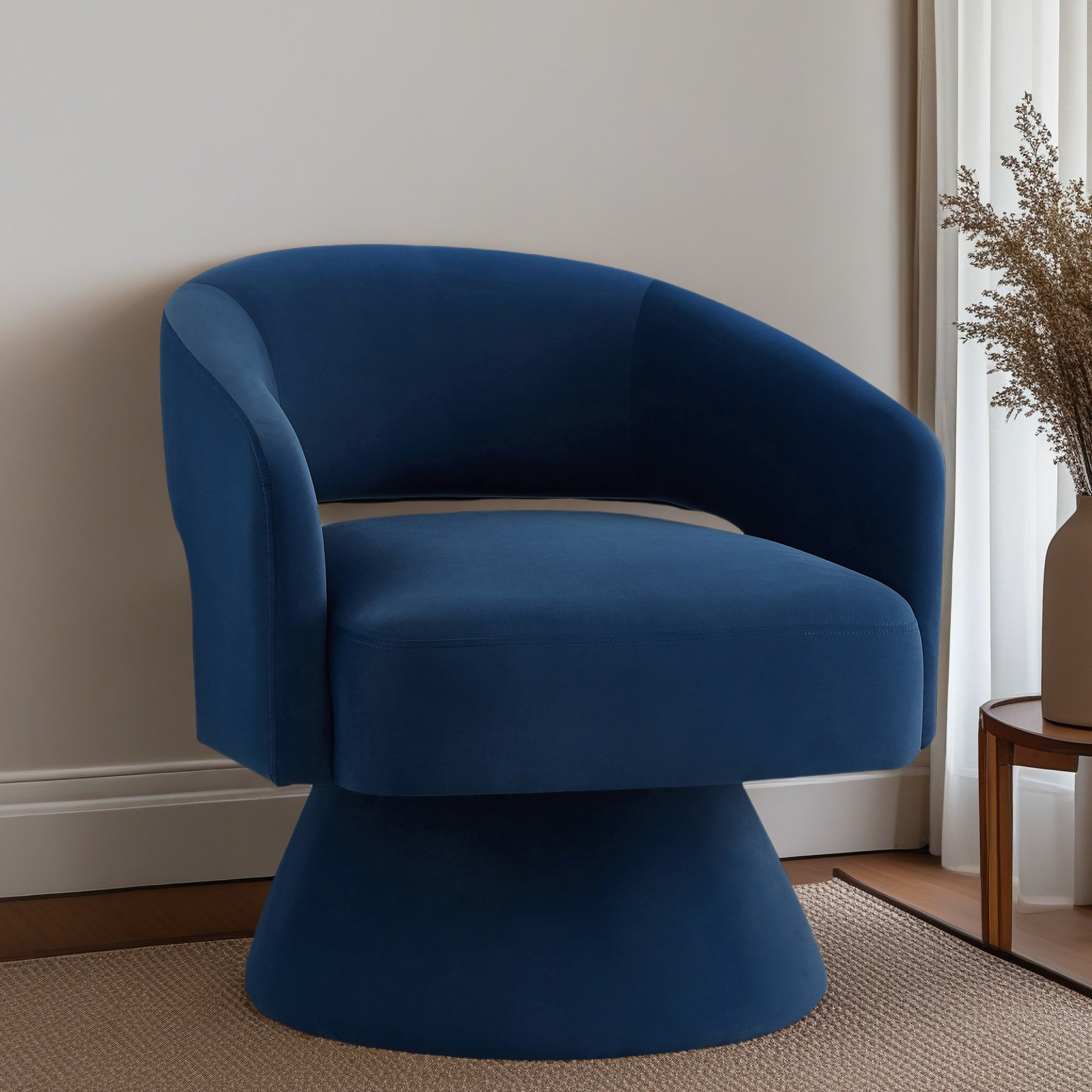 Mercer41 Modern Swivel Barrel Chair, Upholstered Velvet Round Accent ...