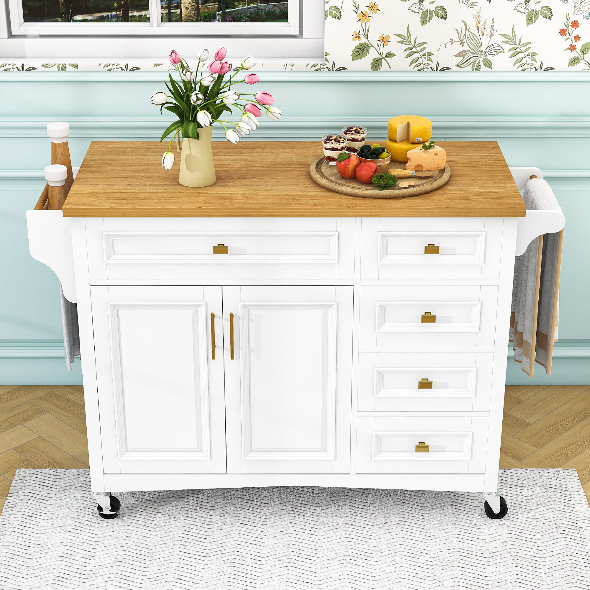 Lark Manor™ Kitchen Island Cart with Extendable Drop Leaf, Spice ...