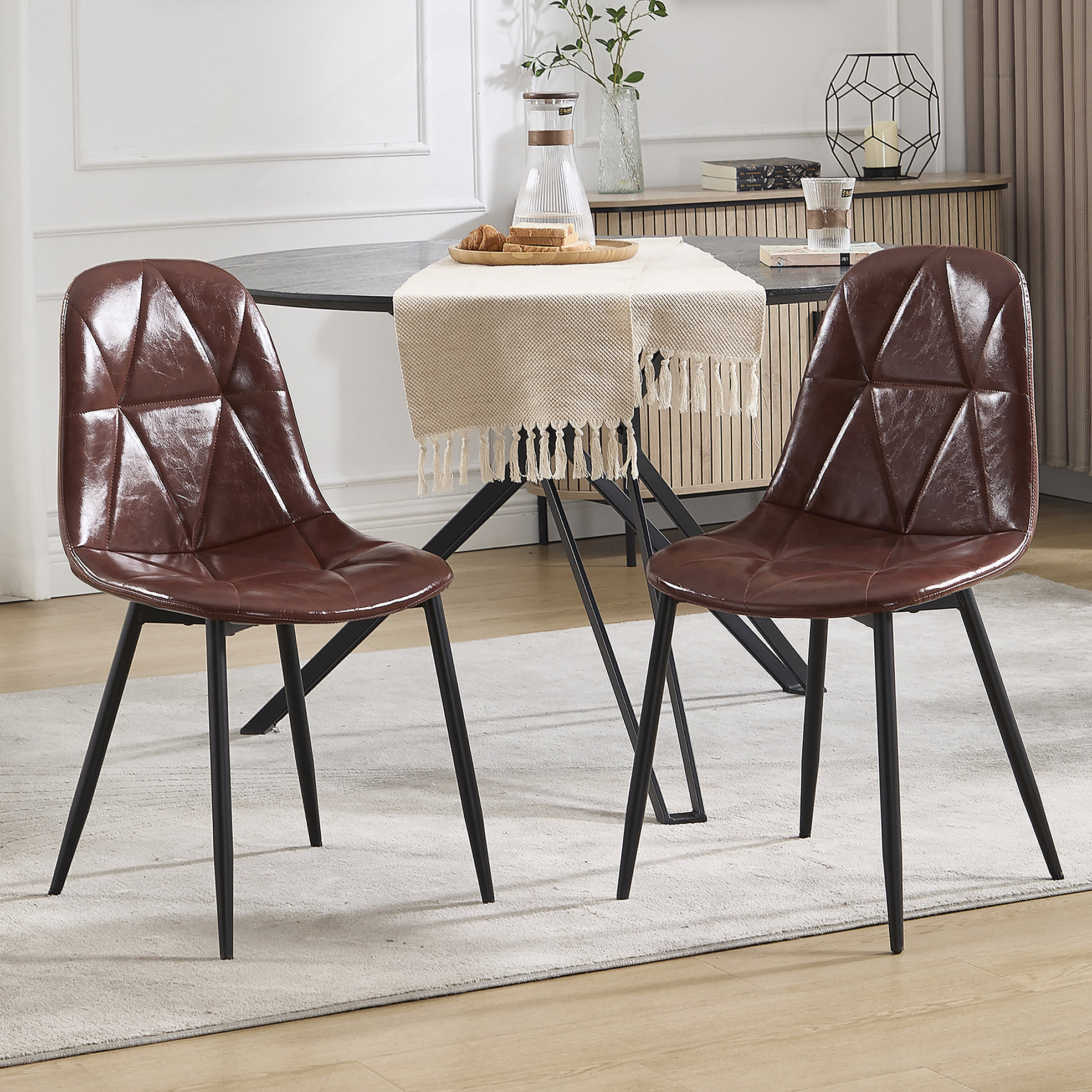 Ebern Designs Dining Chairs Set of 2, Upholstered Faux Leather Dining ...