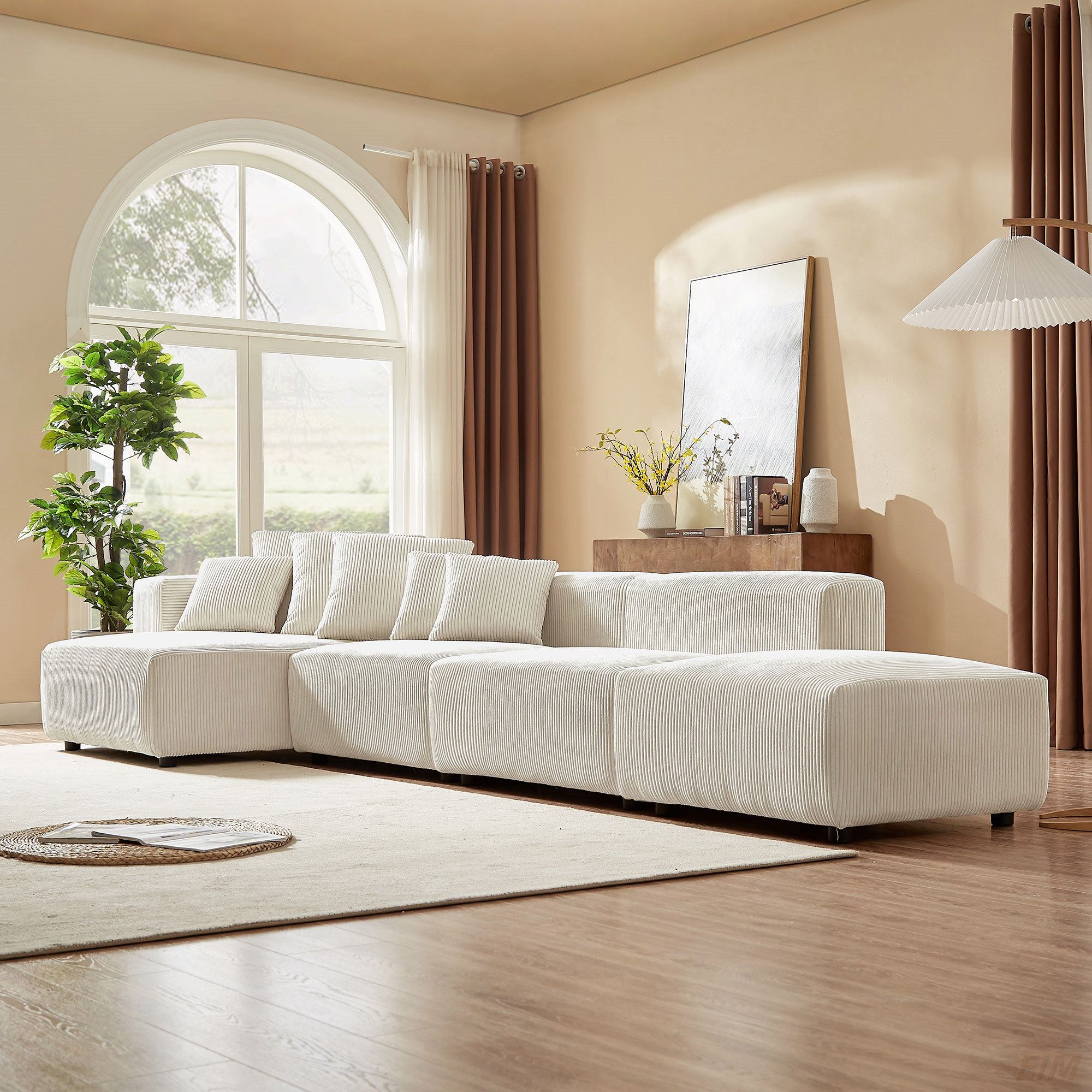 Latitude Run® Soft Corduroy Sectional Modular Sofa 4 Piece Set, Small L ...