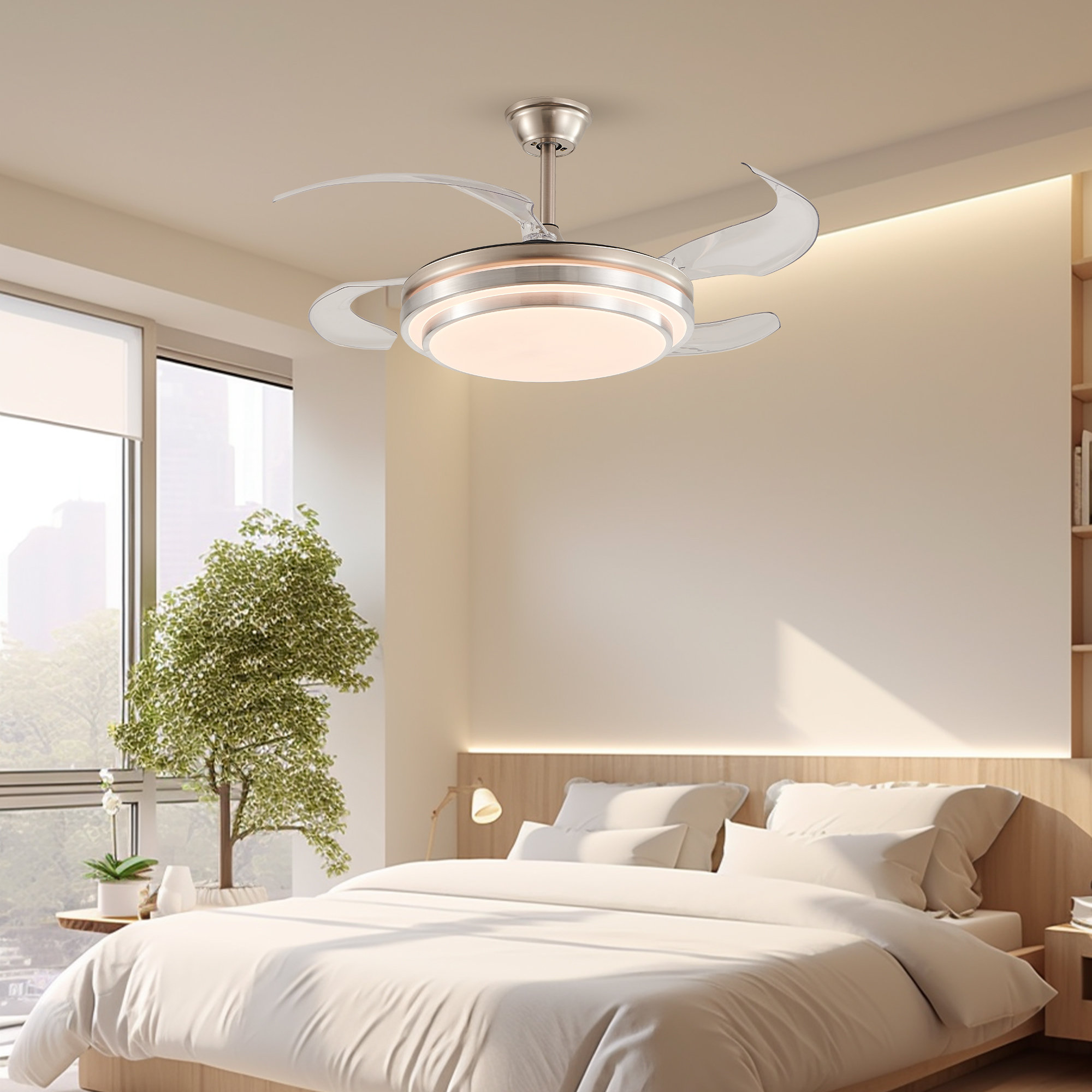 Wrought Studio 42" 4- Blade 3 Layer Design Modern LED Retractable ...