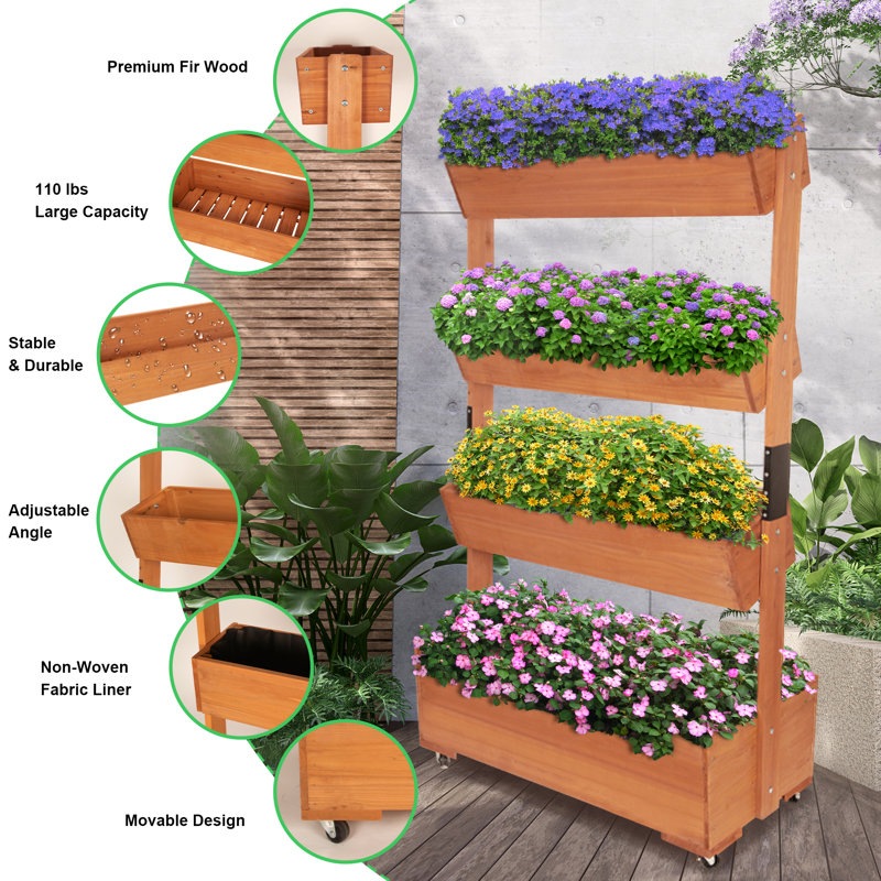 Millwood Pines H58" Debruyne Wood Vertical Garden Raised Garden Bed ...