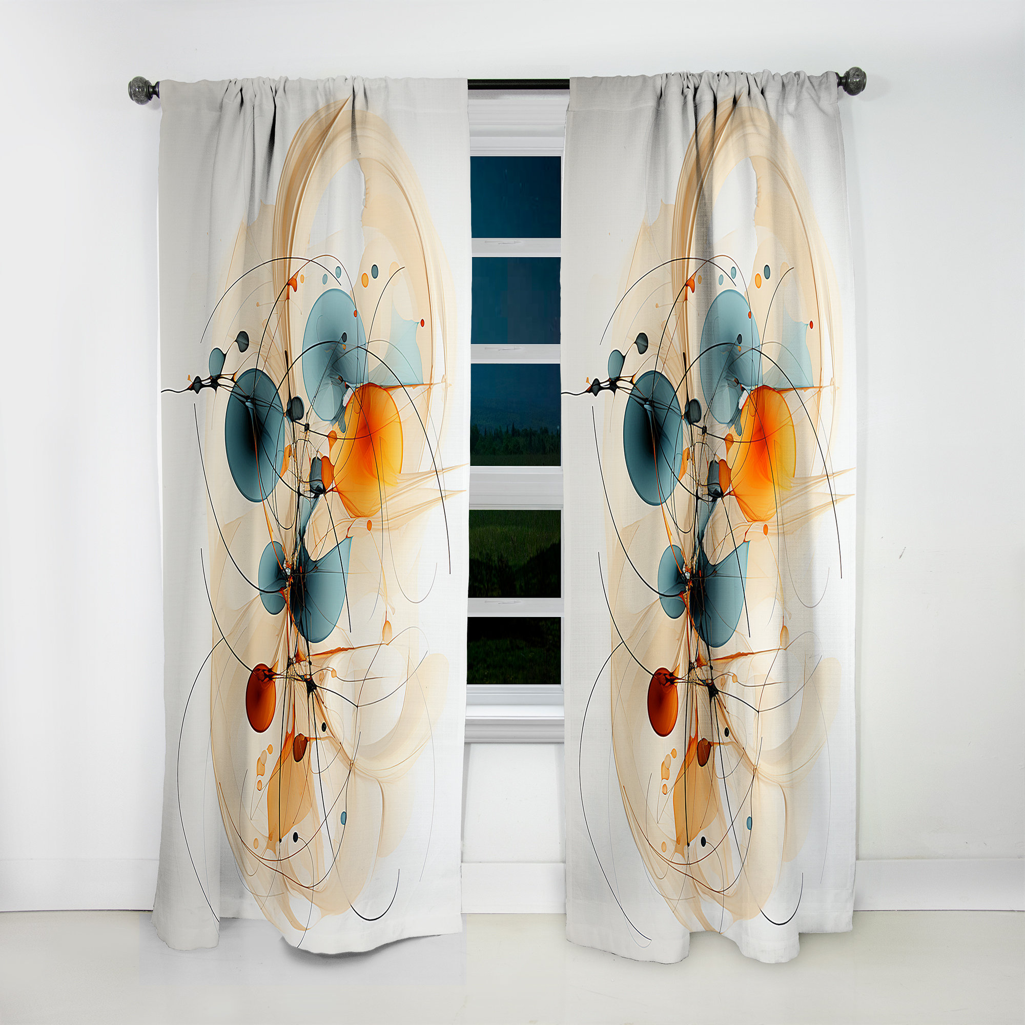 Design Art Teal Orange Line Art Conceptual Abstracts II - Modern ...