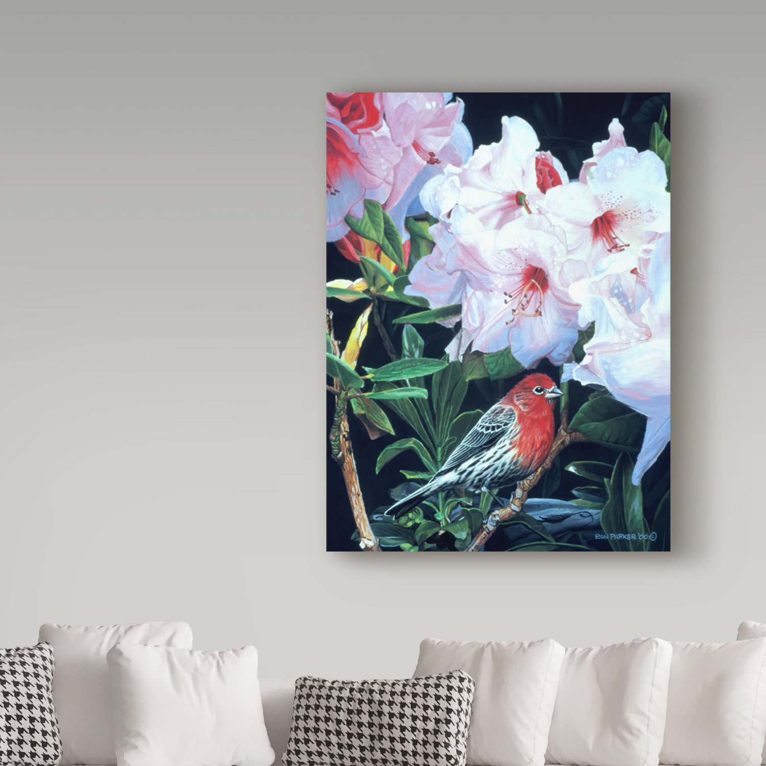 Trademark Fine Art 'House Finch And Rhododendron' Graphic Art Print on ...