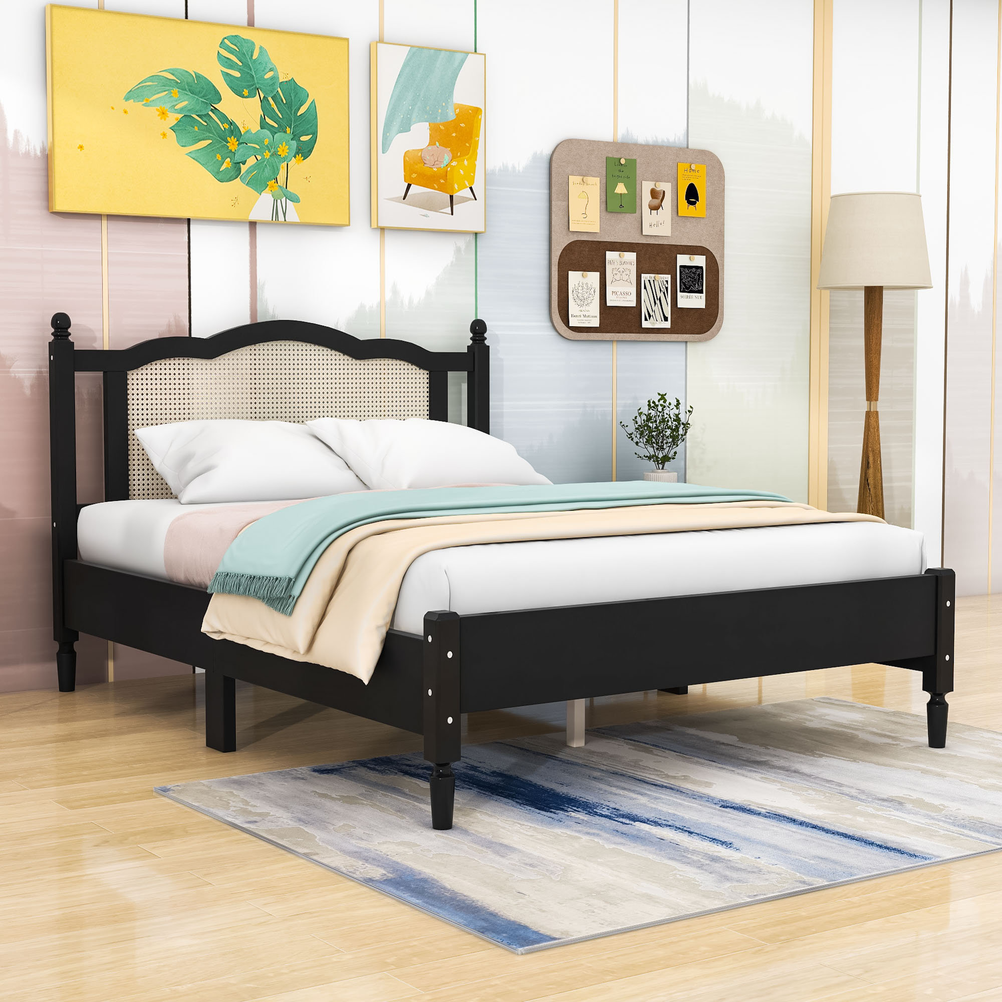 Bay Isle Home™ Caylib Wooden Platform Bed withl Rattan Headboard | Wayfair