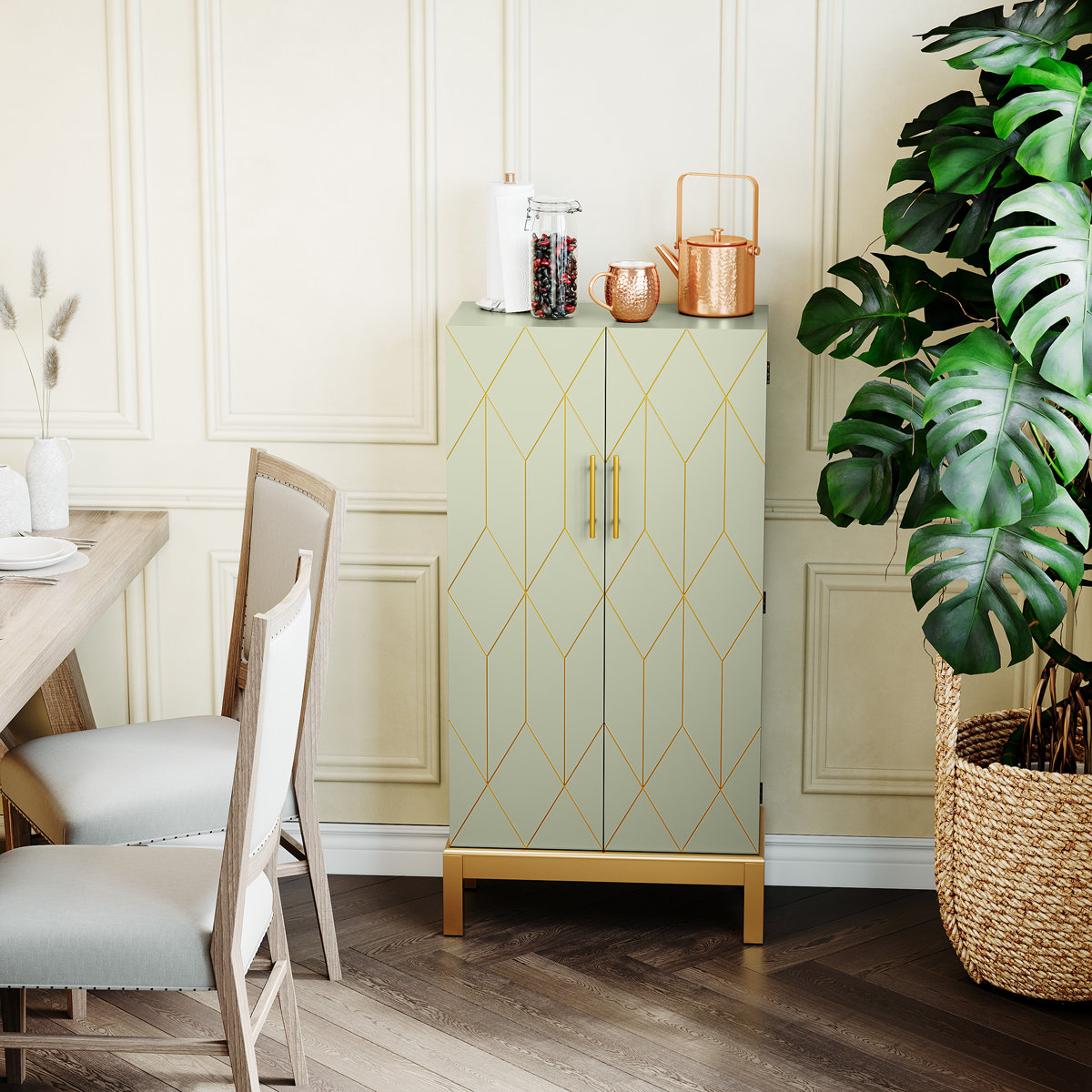 Mercer41 Gints 45" Kitchen Pantry Storage Cabinet with Adjustable ...