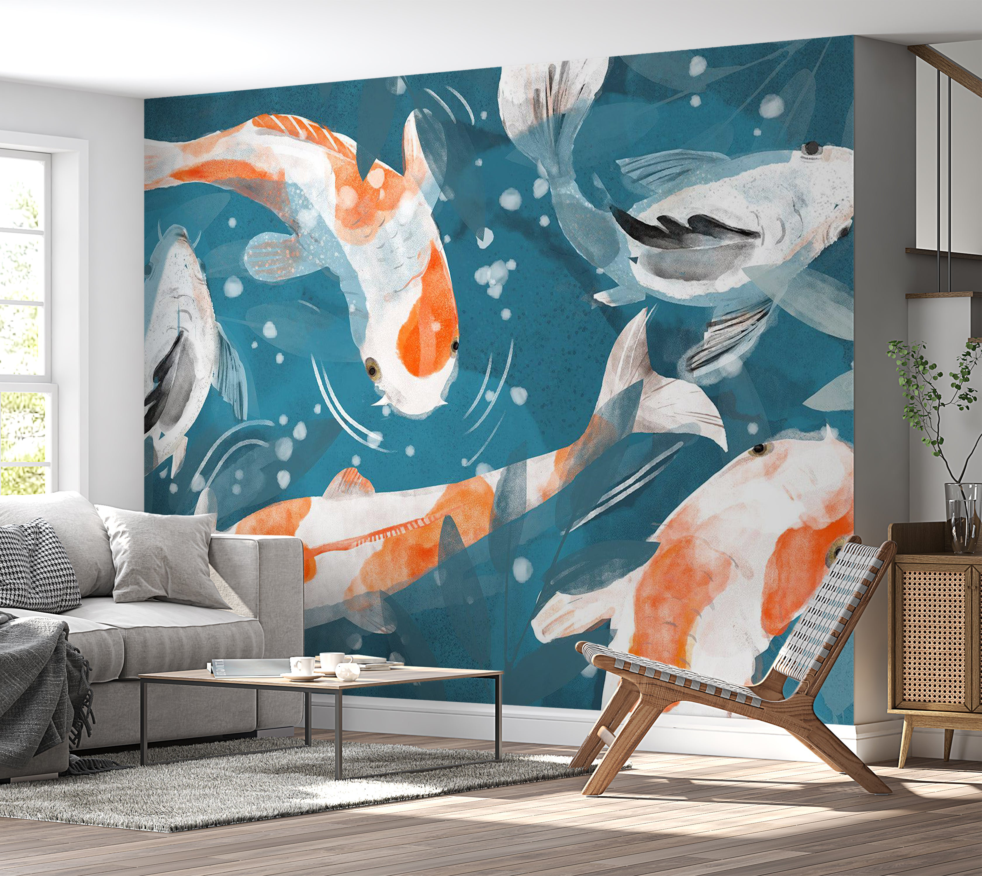 Bayou Breeze Animal Wallpaper Wall Mural - Koi Fishes | Wayfair