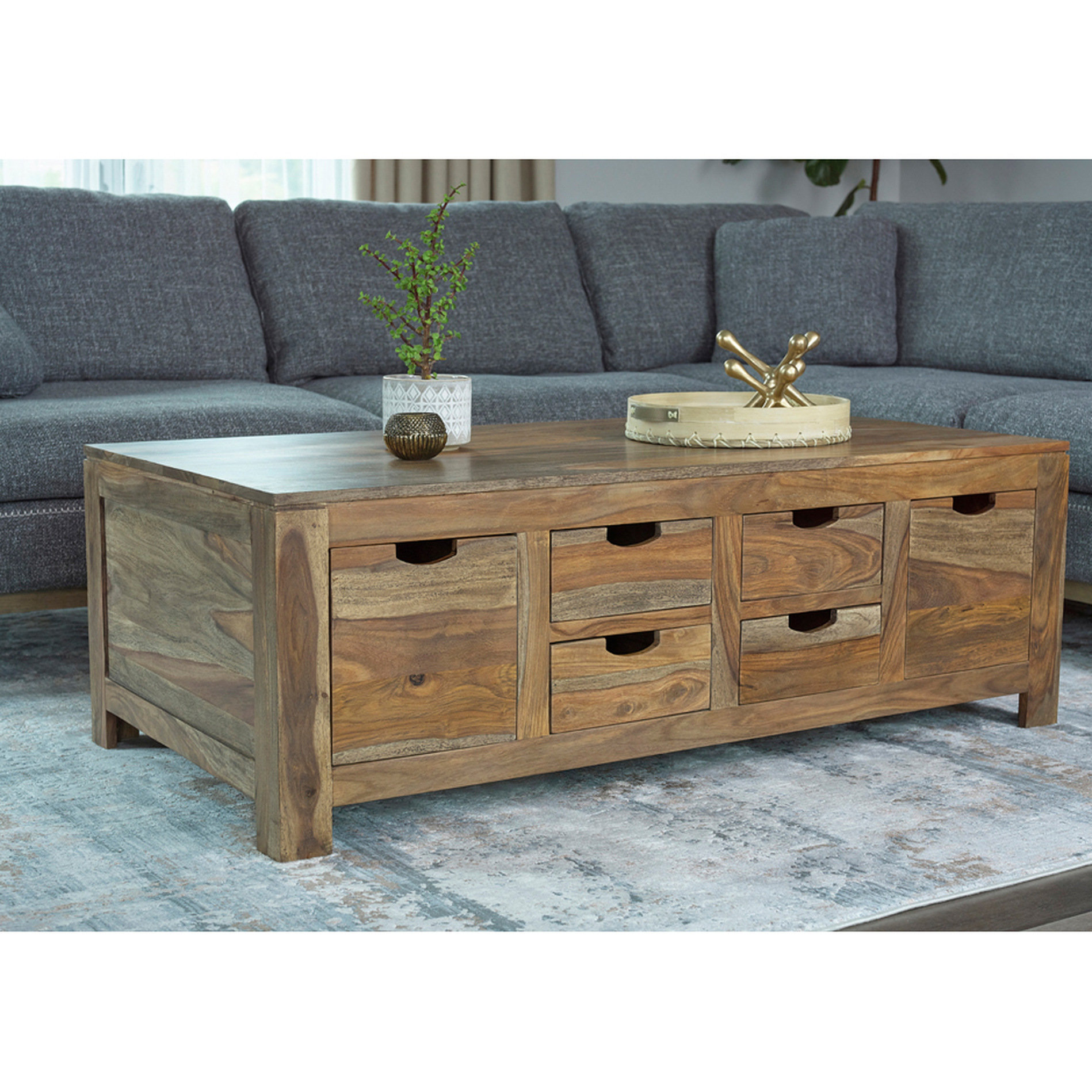 Dakota Fields Natural Finish 6 - Drawer Coffee Table, Classic And ...