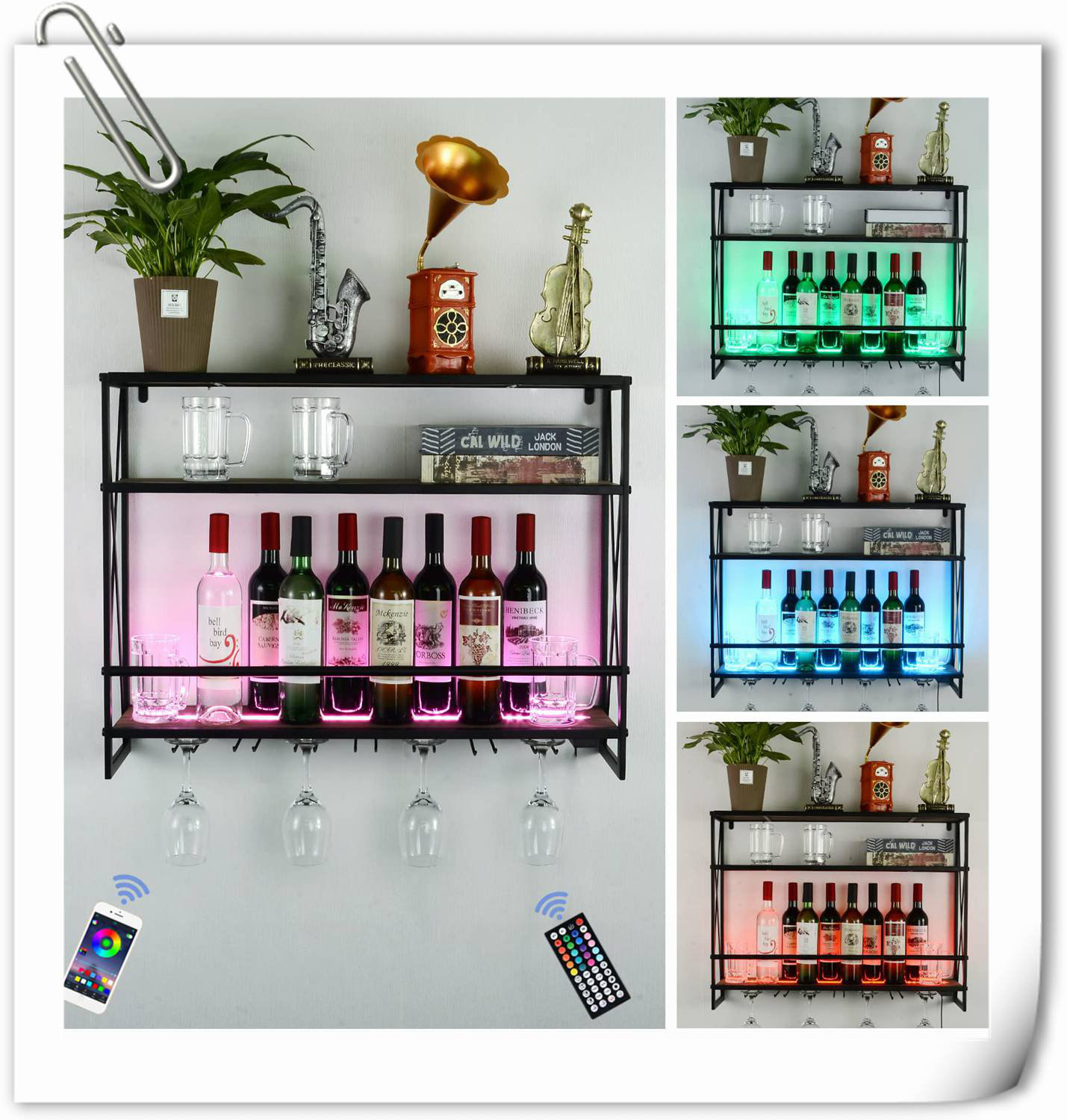 17 Stories Cenith Wall Mounted Wine Bottle & Glass Rack in Black | Wayfair