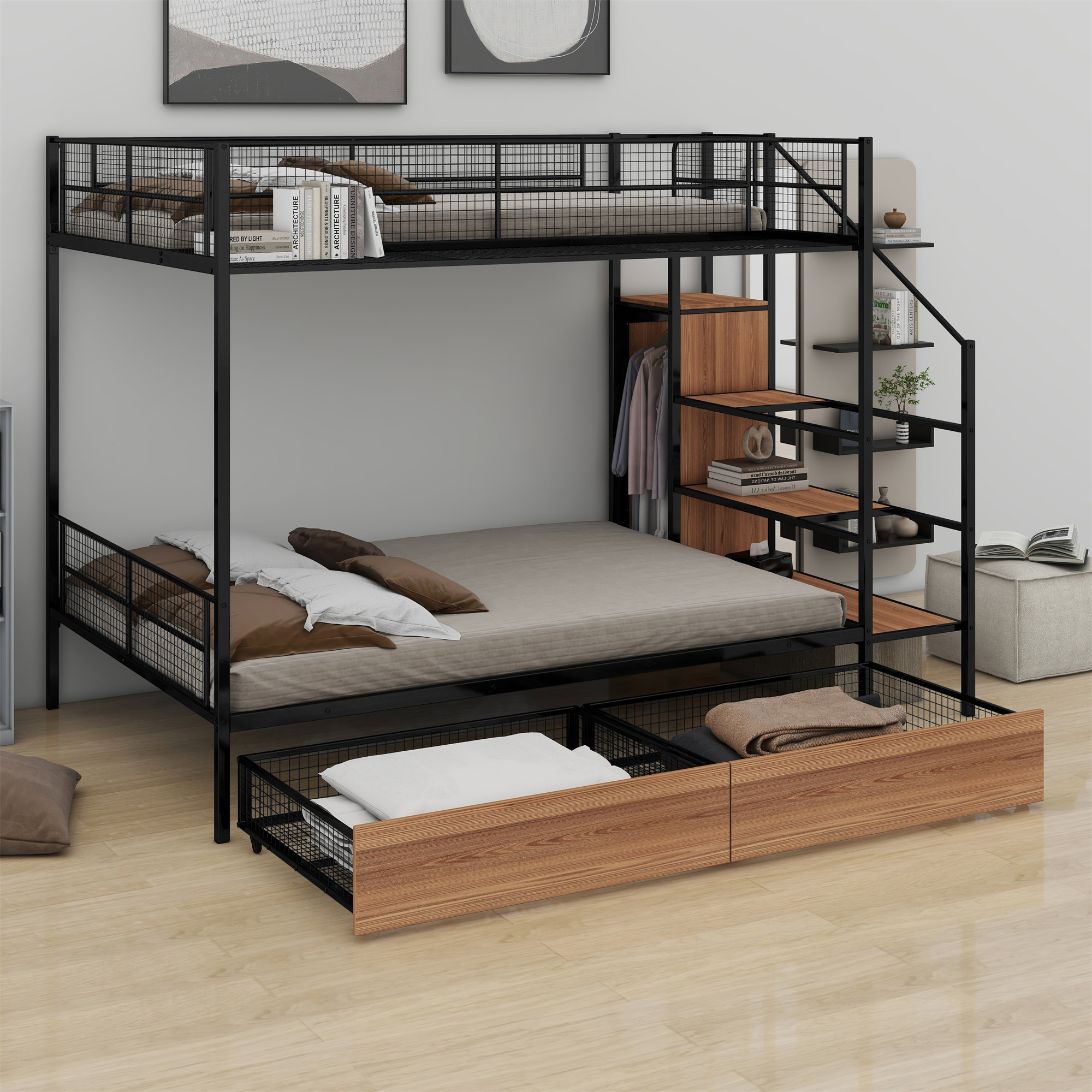 Mason & Marbles Metal Bunk Bed With Drawer And Lateral Storage Ladder ...