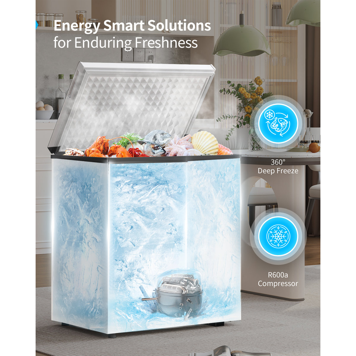 TABU Chest Freezer, 3.5 Cu Ft Deep Freezer with Removable Storage ...