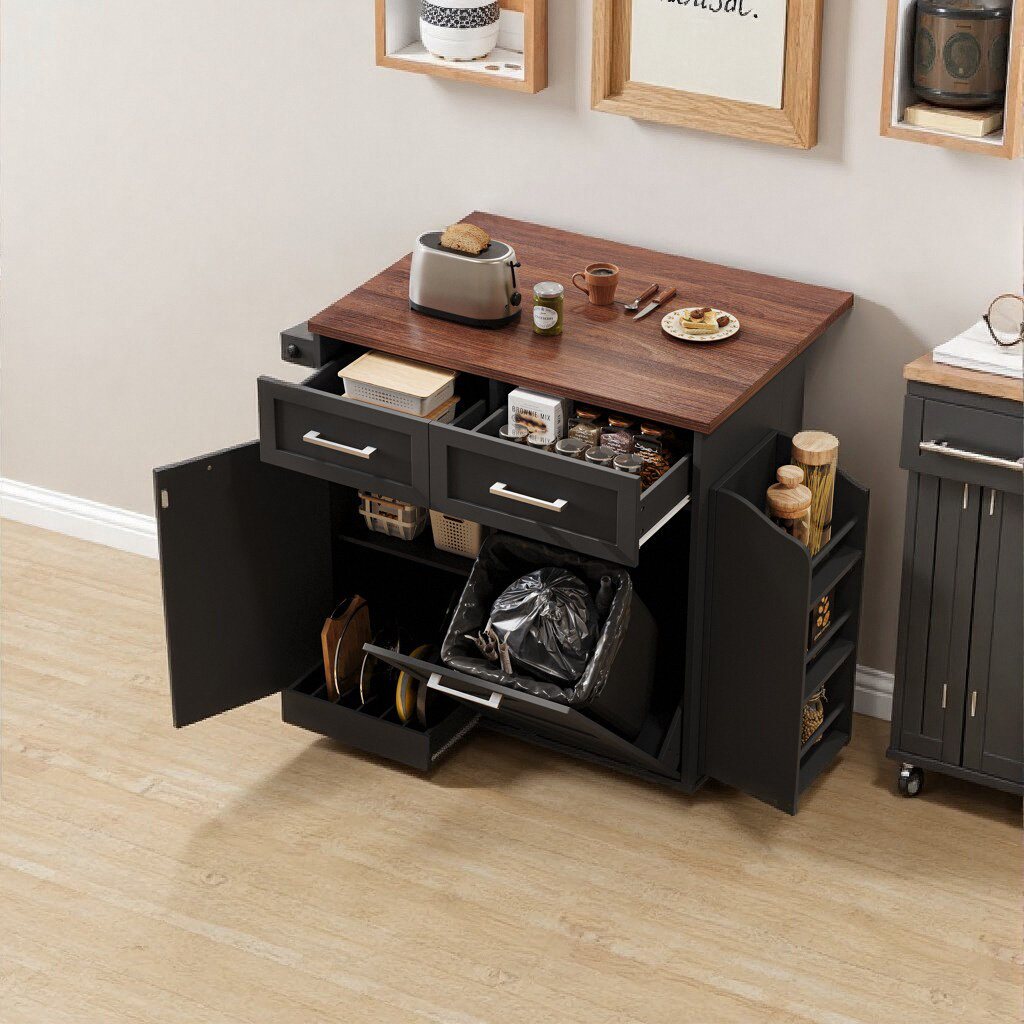 August Grove® Farmhouse Kitchen Island with Drop Leaf, Removable Side ...