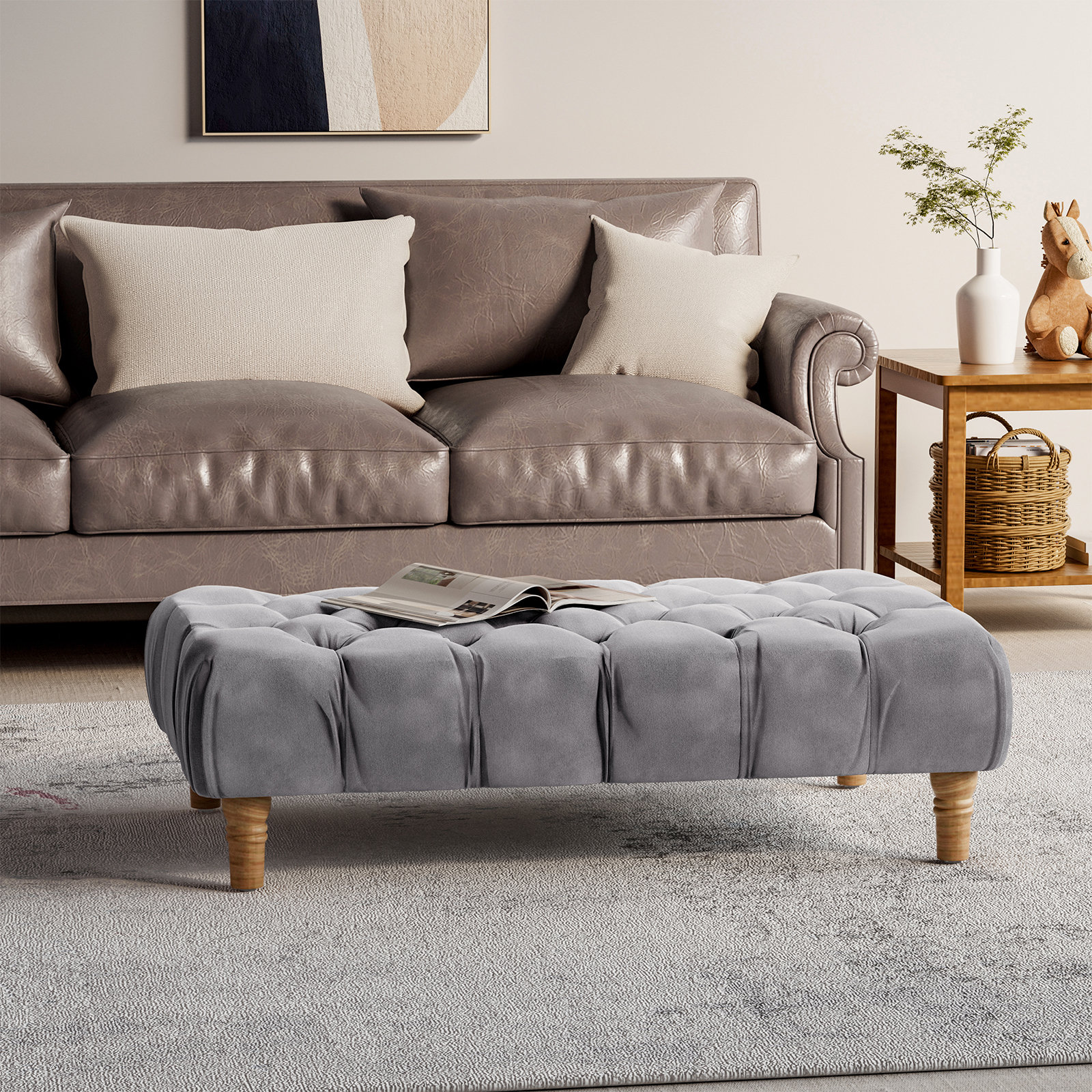 Rosdorf Park Gaudreau 90Cm Wide Velvet Tufted Rectangle Ottoman ...