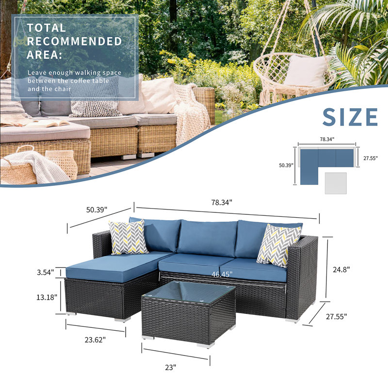 Wade Logan® Harbaugh 3 - Person Outdoor Seating Group with Cushions ...