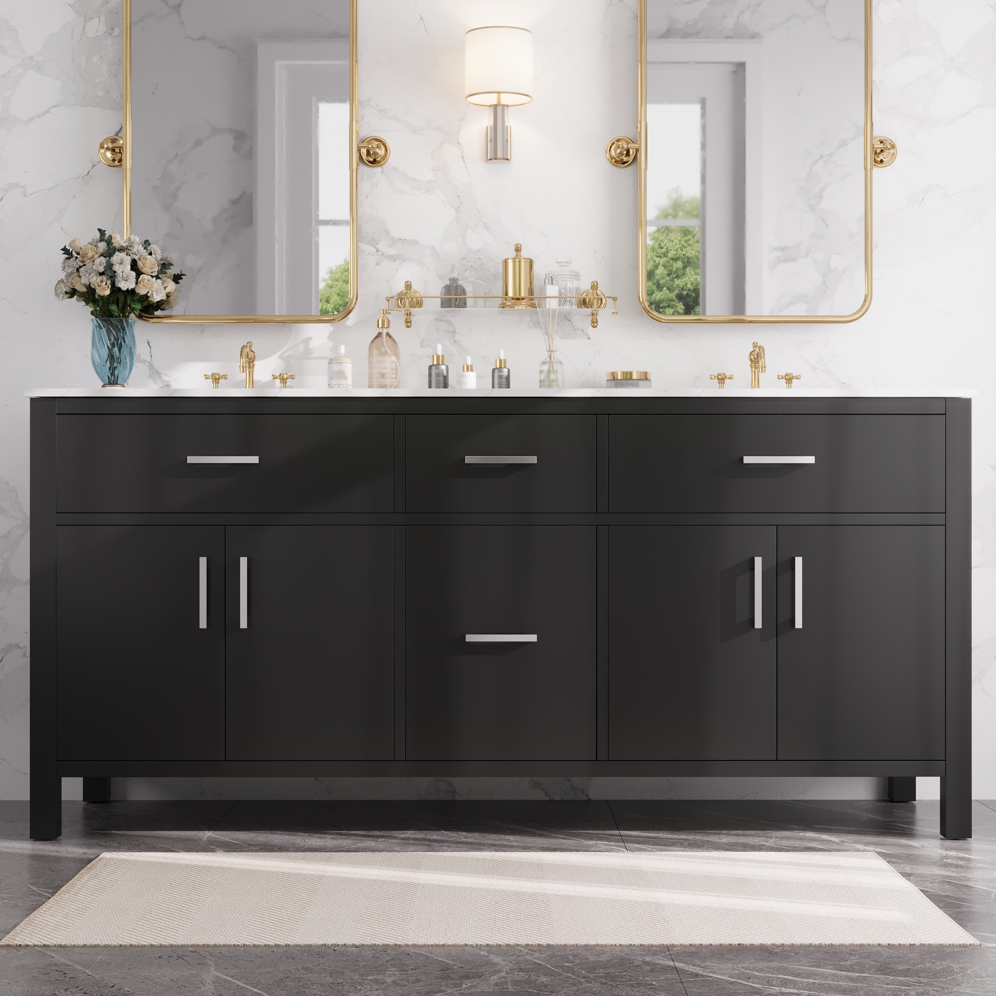 DeerValley 72" Fully Assembled Double Bathroom Vanity with Engineered ...